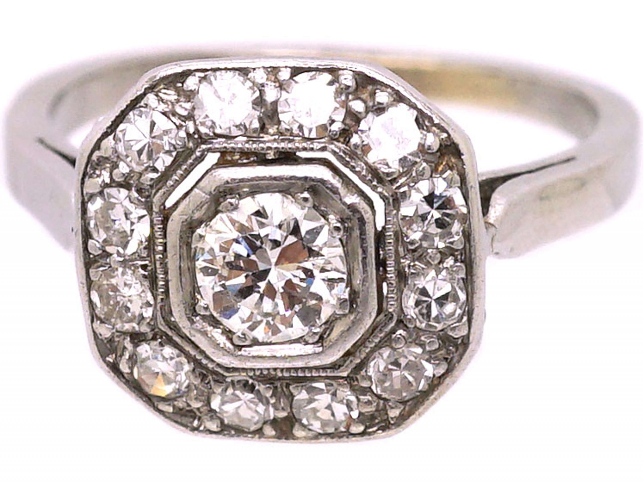 Art Deco 18ct White Gold & Diamond Octagonal Ring (960W) | The Antique ...