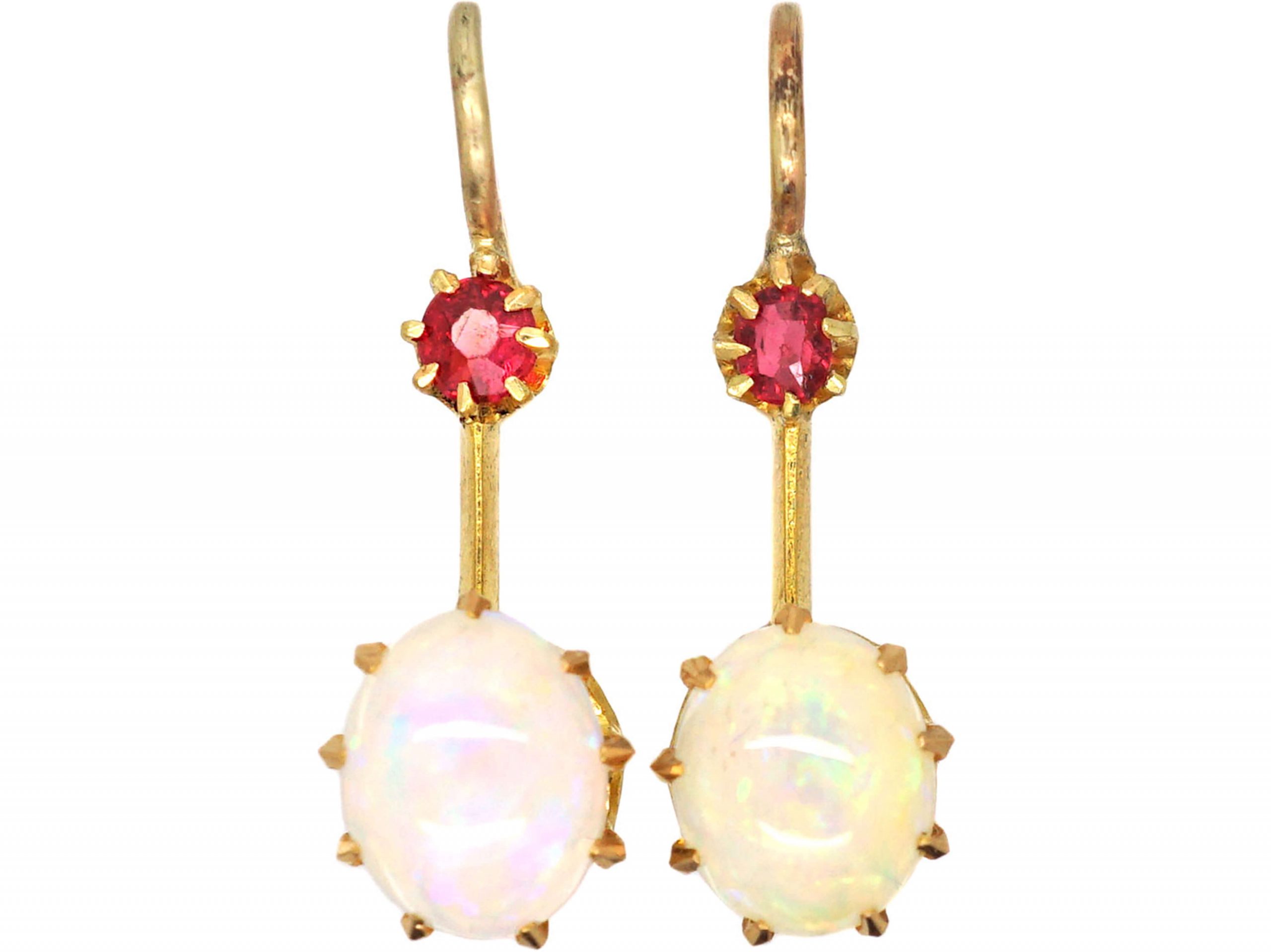 Edwardian 15ct Gold, Opal & Ruby Drop Earrings (447Y) | The Antique ...