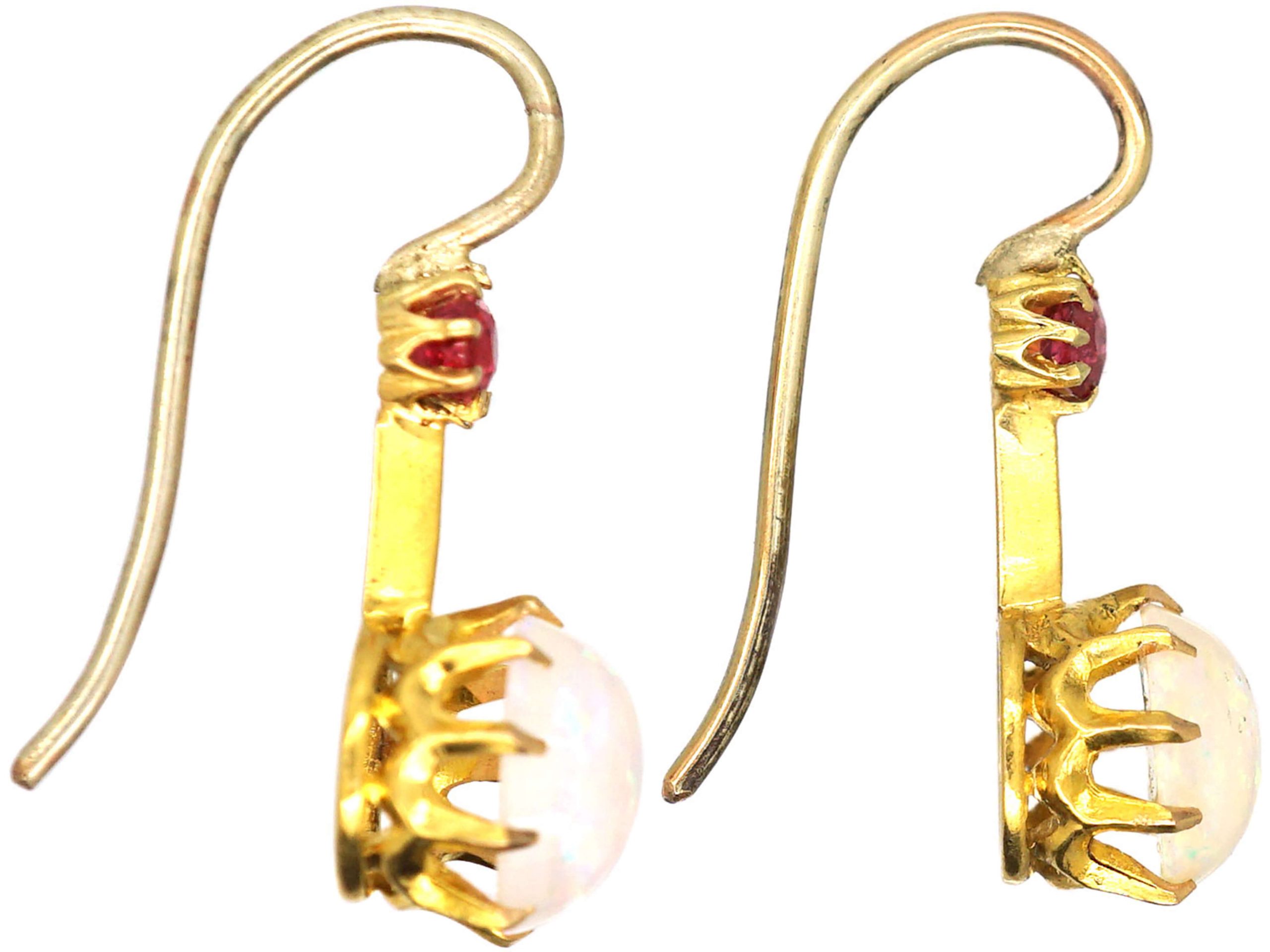 Edwardian 15ct Gold, Opal & Ruby Drop Earrings (447Y) | The Antique ...