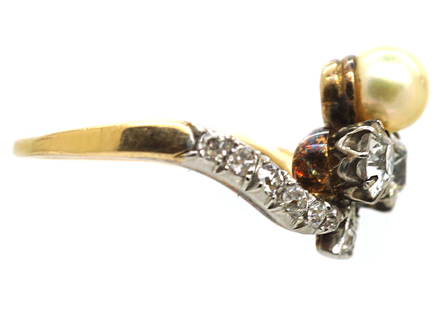 Edwardian 18ct Gold & Platinum Tiara Ring set with Diamonds & a Natural ...