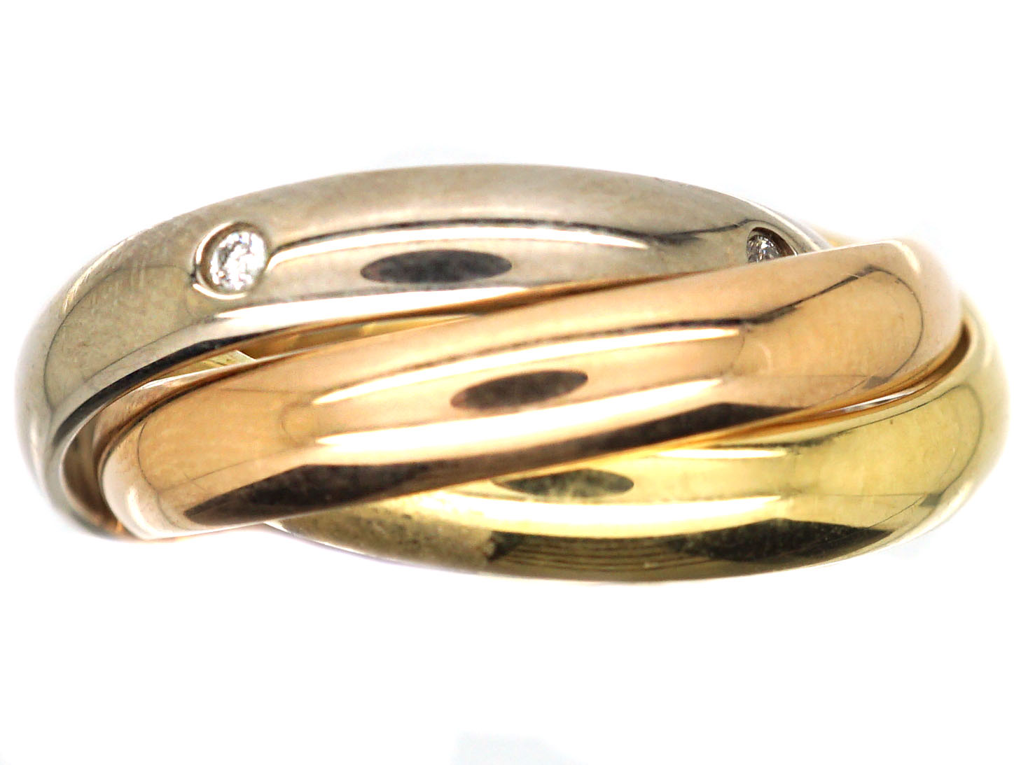 Three Colour 18ct Gold Trinity Ring by Cartier set with Five Diamonds ...