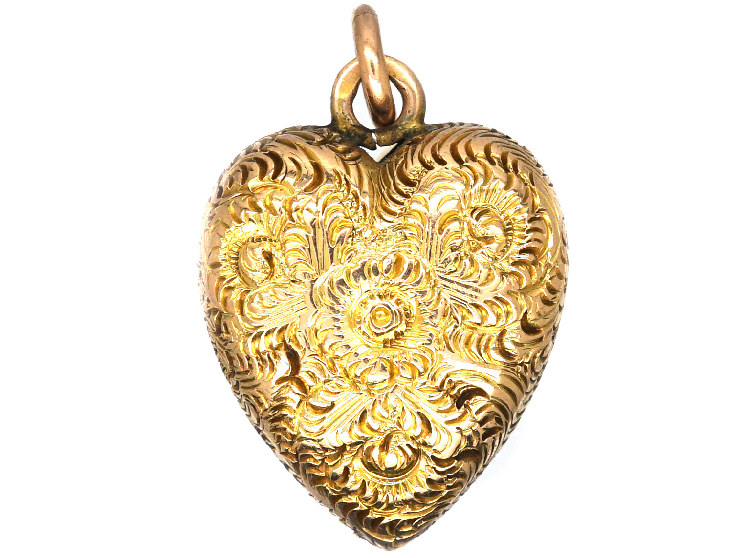 Edwardian 9ct Gold Repousse Heart Shaped Floral Pendant (391Y) | The ...