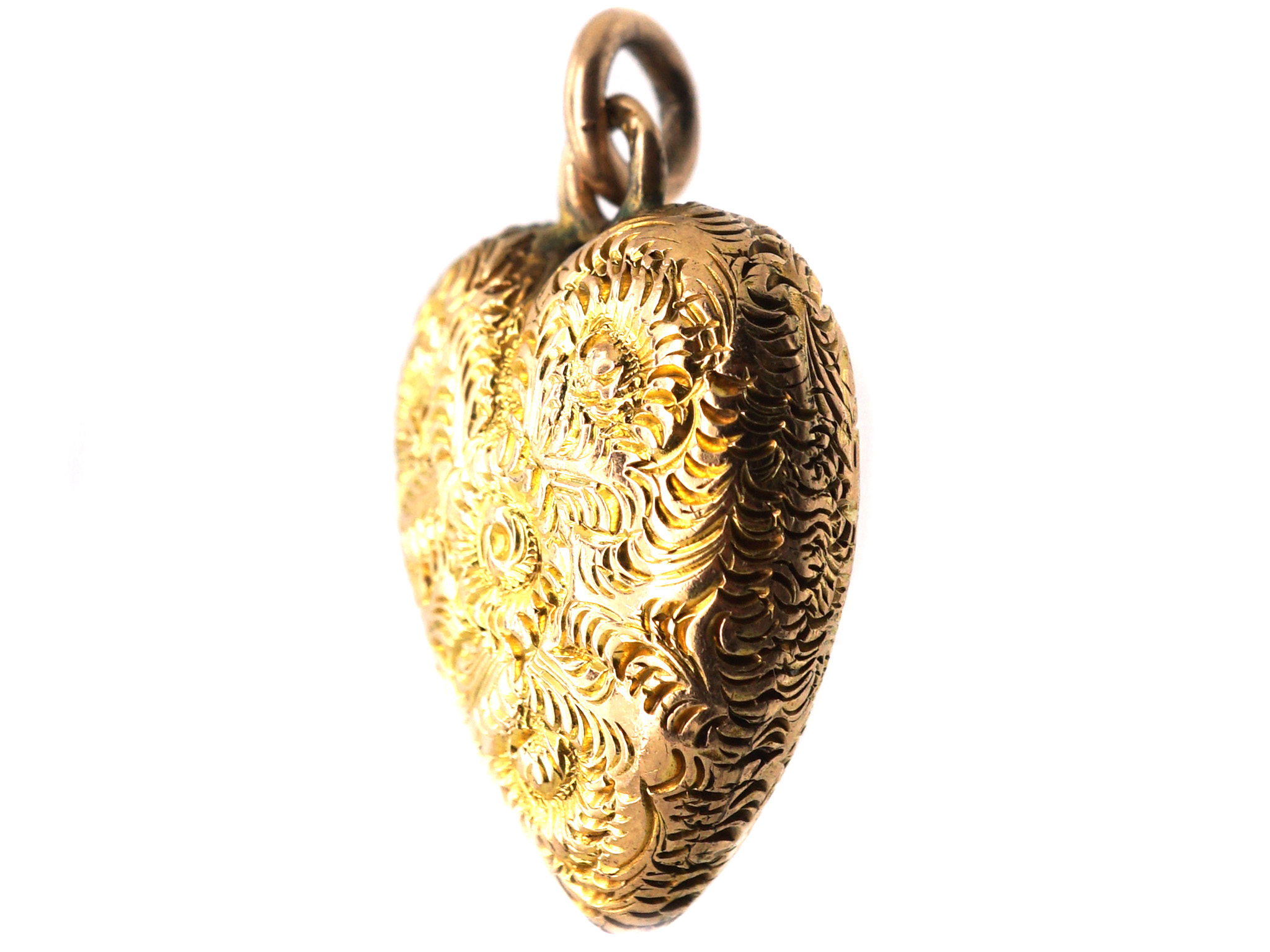 Edwardian 9ct Gold Repousse Heart Shaped Floral Pendant (391Y) | The ...
