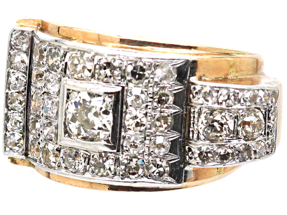 Retro 18ct Gold Buckle Ring set with Diamonds (406Y) | The Antique ...