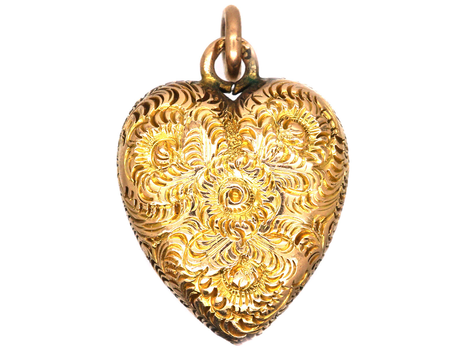 Edwardian 9ct Gold Repousse Heart Shaped Floral Pendant (391Y) | The ...