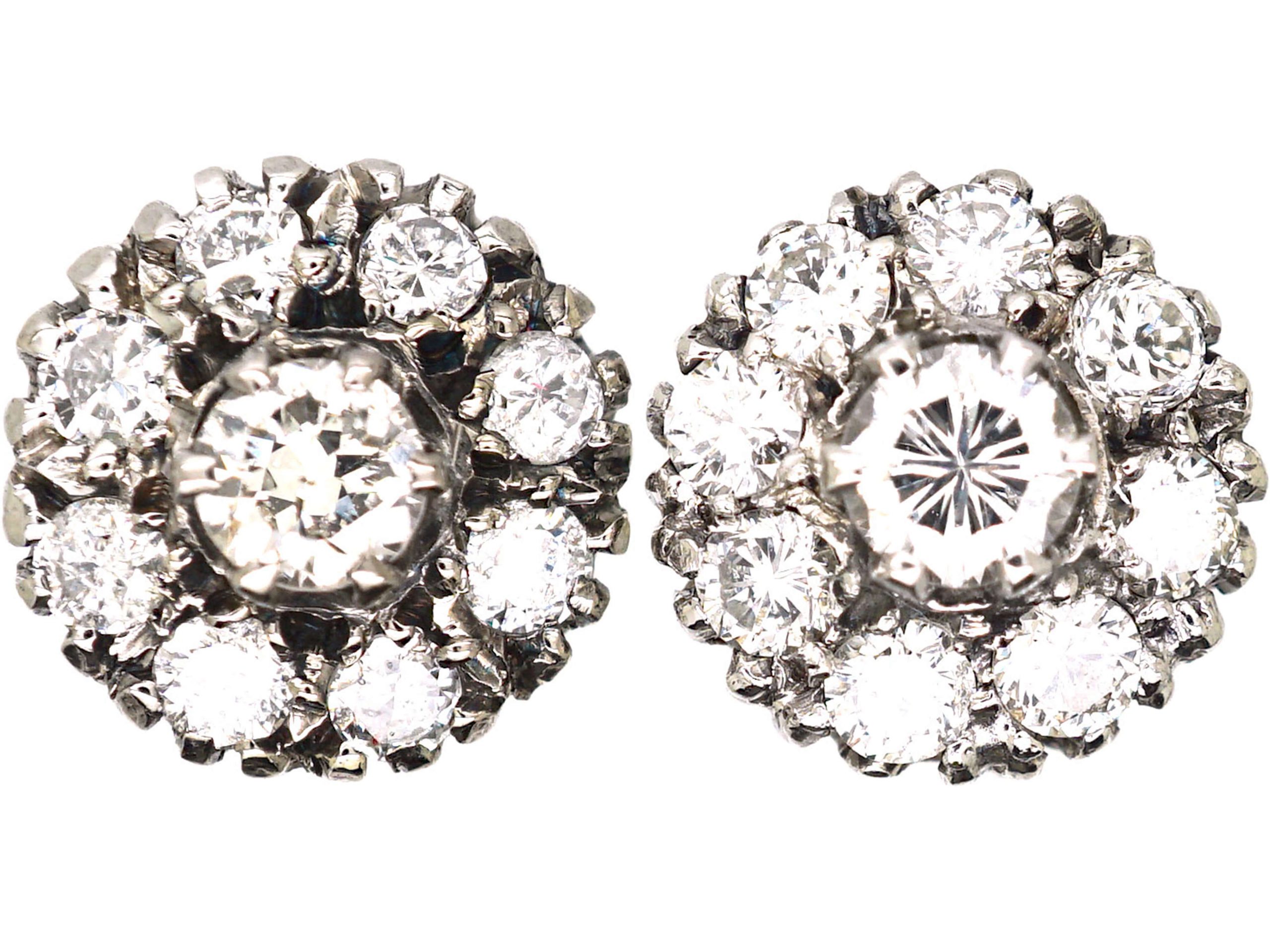 Early 20th Century 18ct White Gold, Diamond Cluster Earrings (410Y ...
