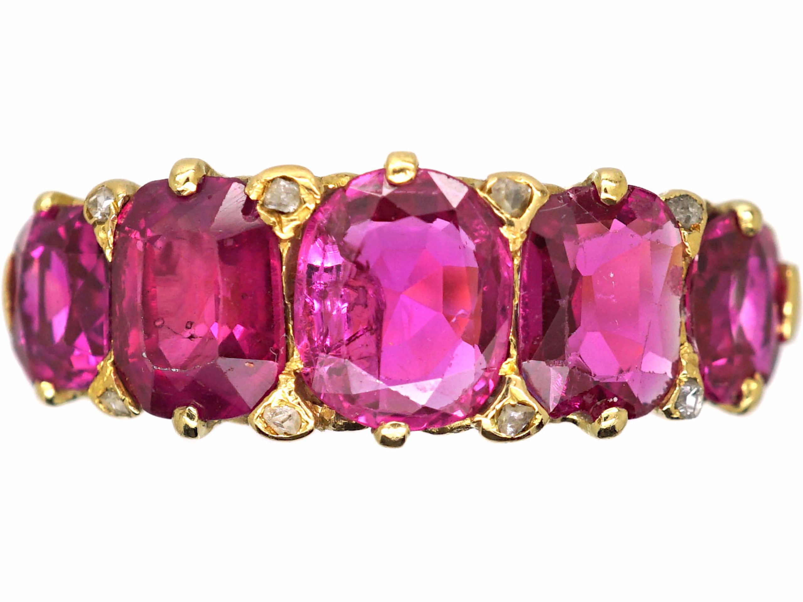Victorian 18ct Gold, Five Stone Burma Ruby Ring (451Y) | The Antique ...