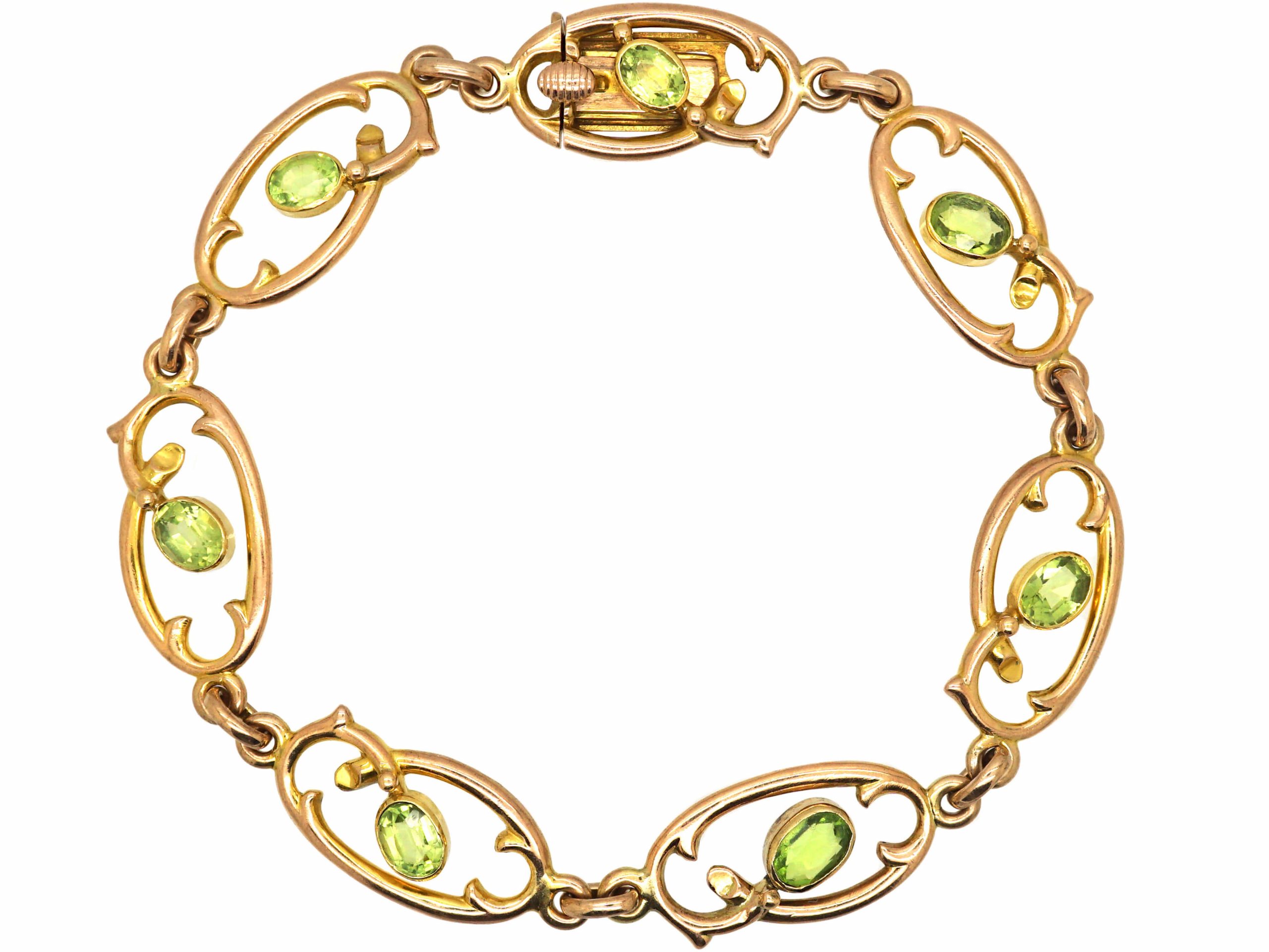 Edwardian 9ct Gold Bracelet set with Peridots (492Y) | The Antique ...