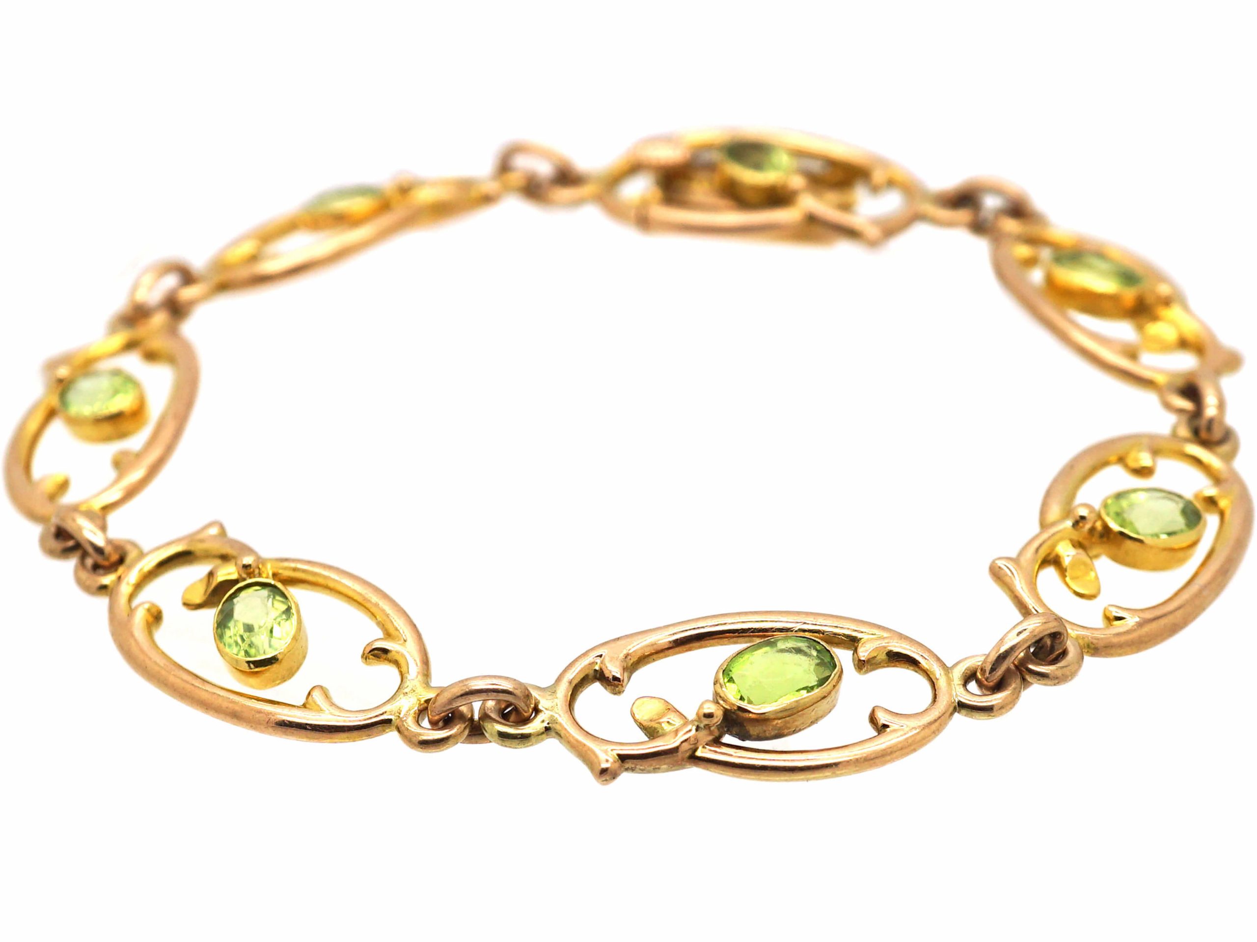 Edwardian 9ct Gold Bracelet set with Peridots (492Y) | The Antique ...