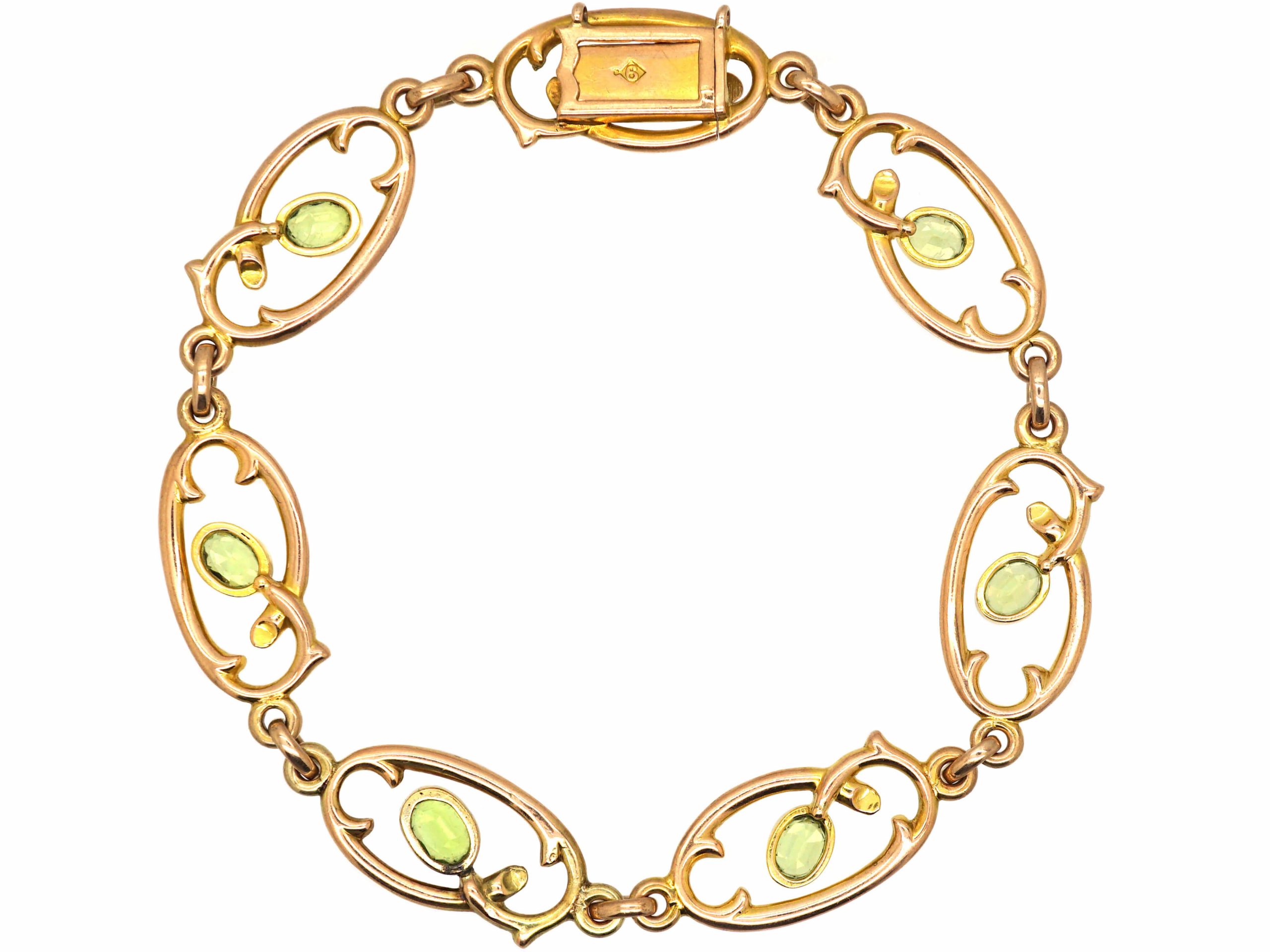 Edwardian 9ct Gold Bracelet set with Peridots (492Y) | The Antique ...