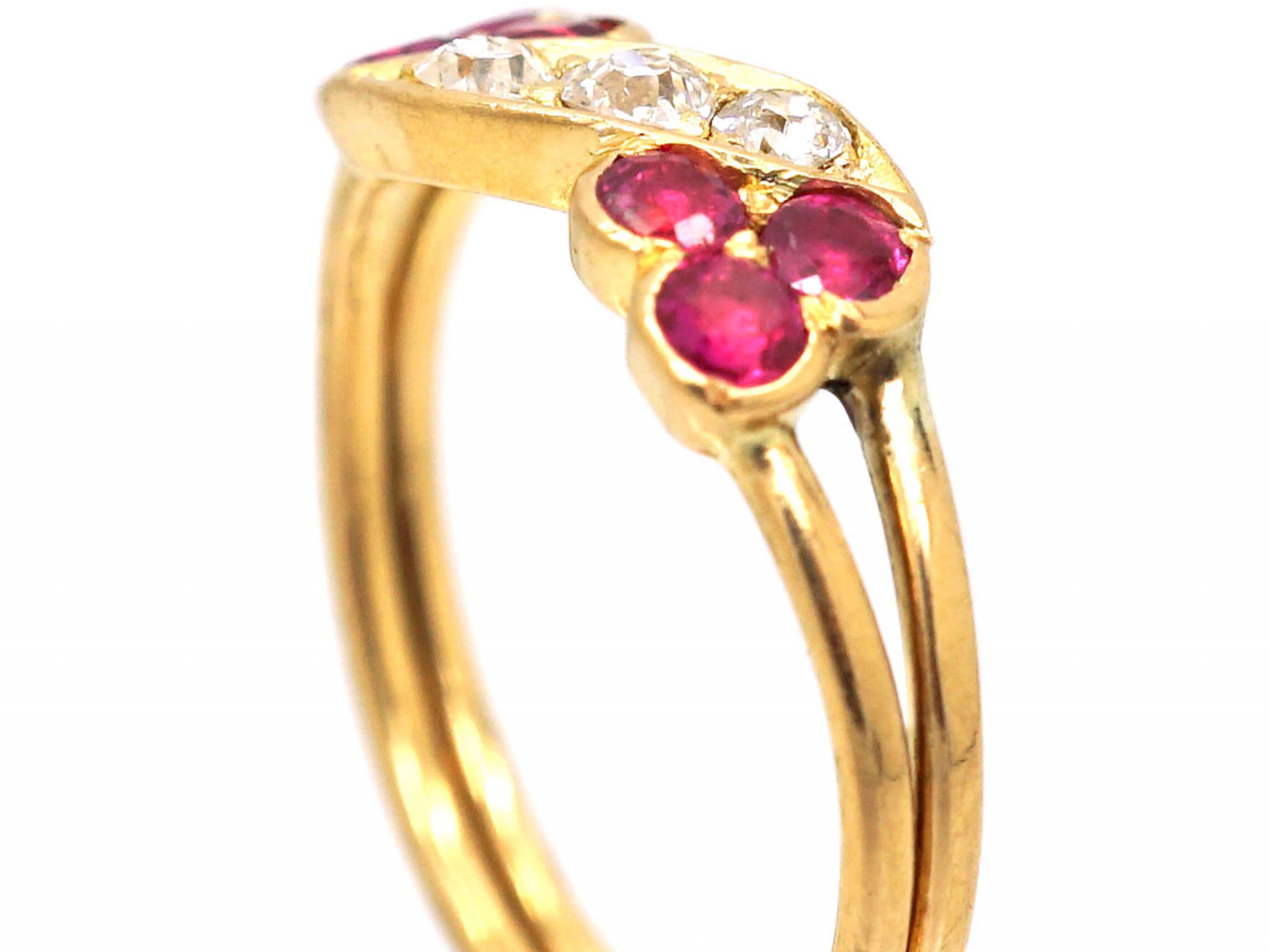 Edwardian 18ct Gold Twist Ring set with Diamonds & Rubies (449Y) | The ...