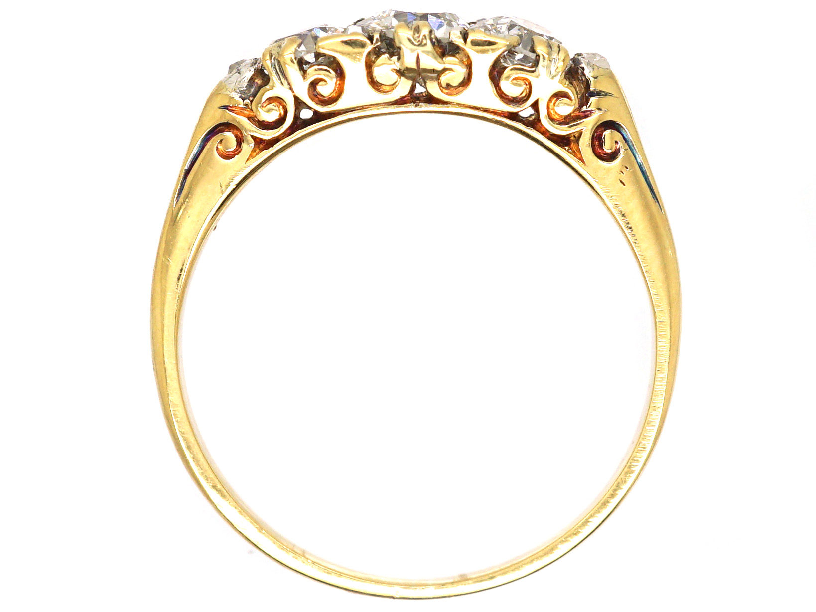Edwardian 18ct Gold Carved Half Hoop Three Stone Diamond Ring (482Y ...