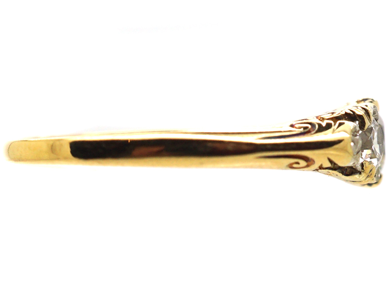 Edwardian 18ct Gold Carved Half Hoop Three Stone Diamond Ring (482Y ...