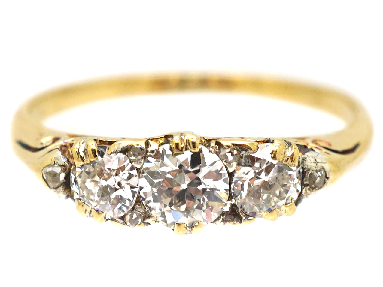Edwardian 18ct Gold Carved Half Hoop Three Stone Diamond Ring (482Y ...