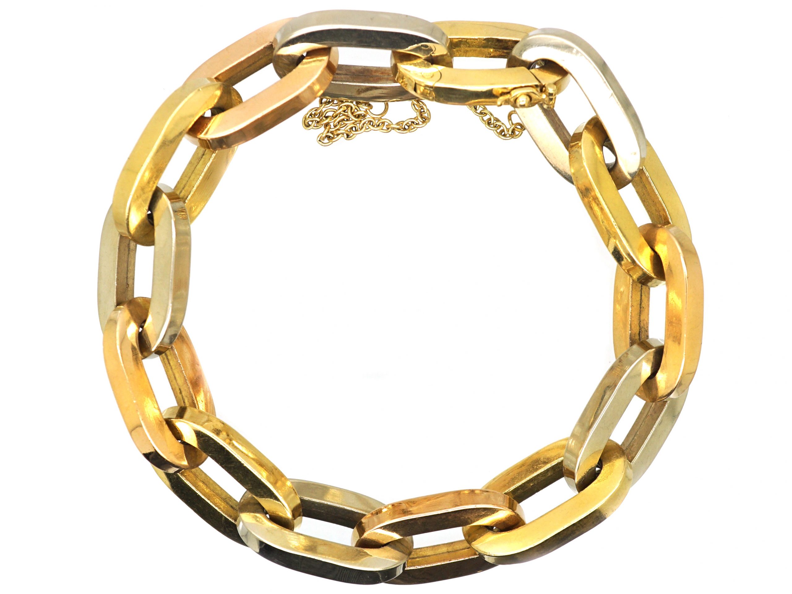 Modernist 18ct Gold Three Colour Gold Large Link Bracelet (494Y) | The ...