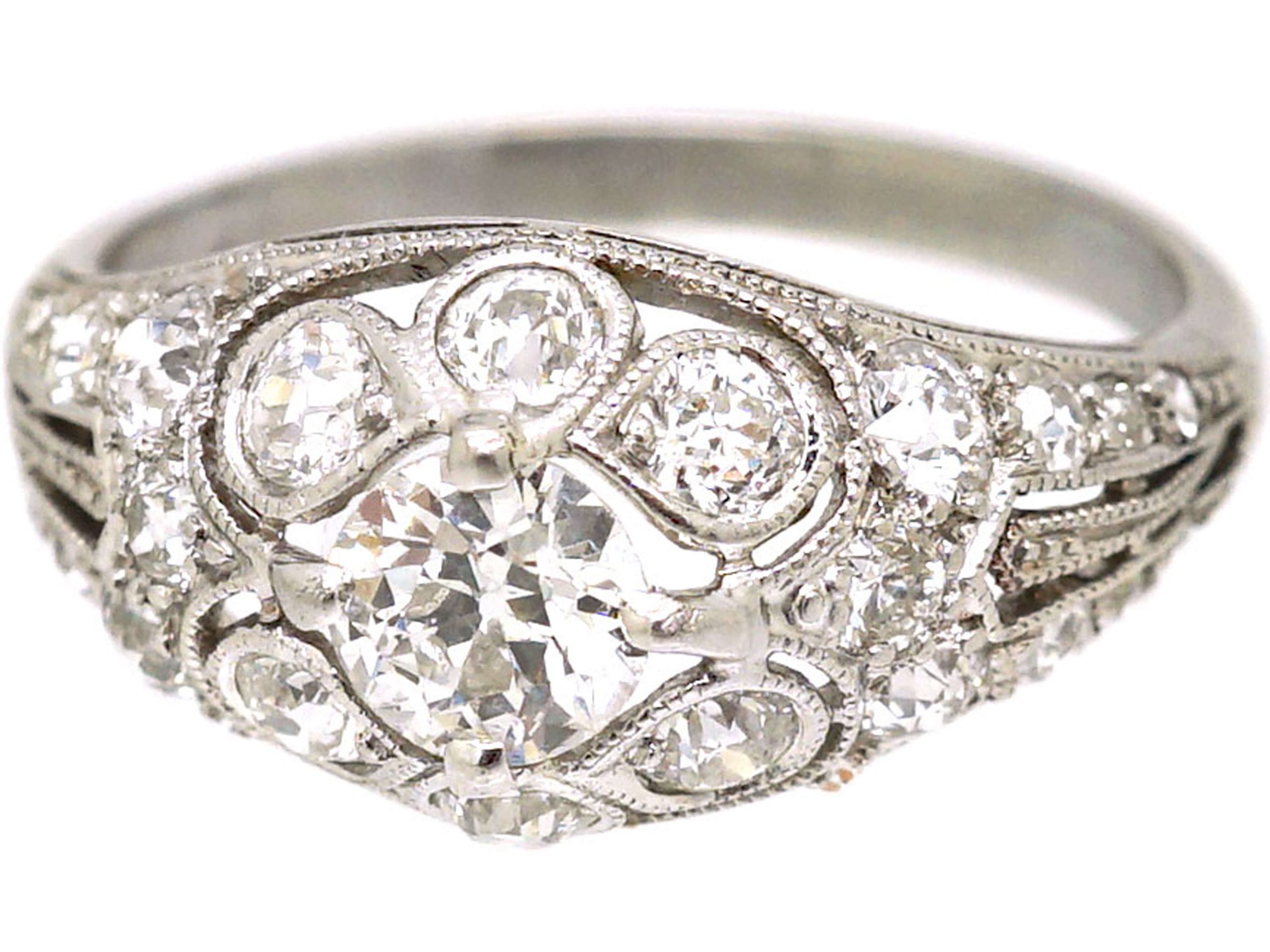 Early 20th Century Platinum, Diamond Cluster Ring with Diamond Set ...