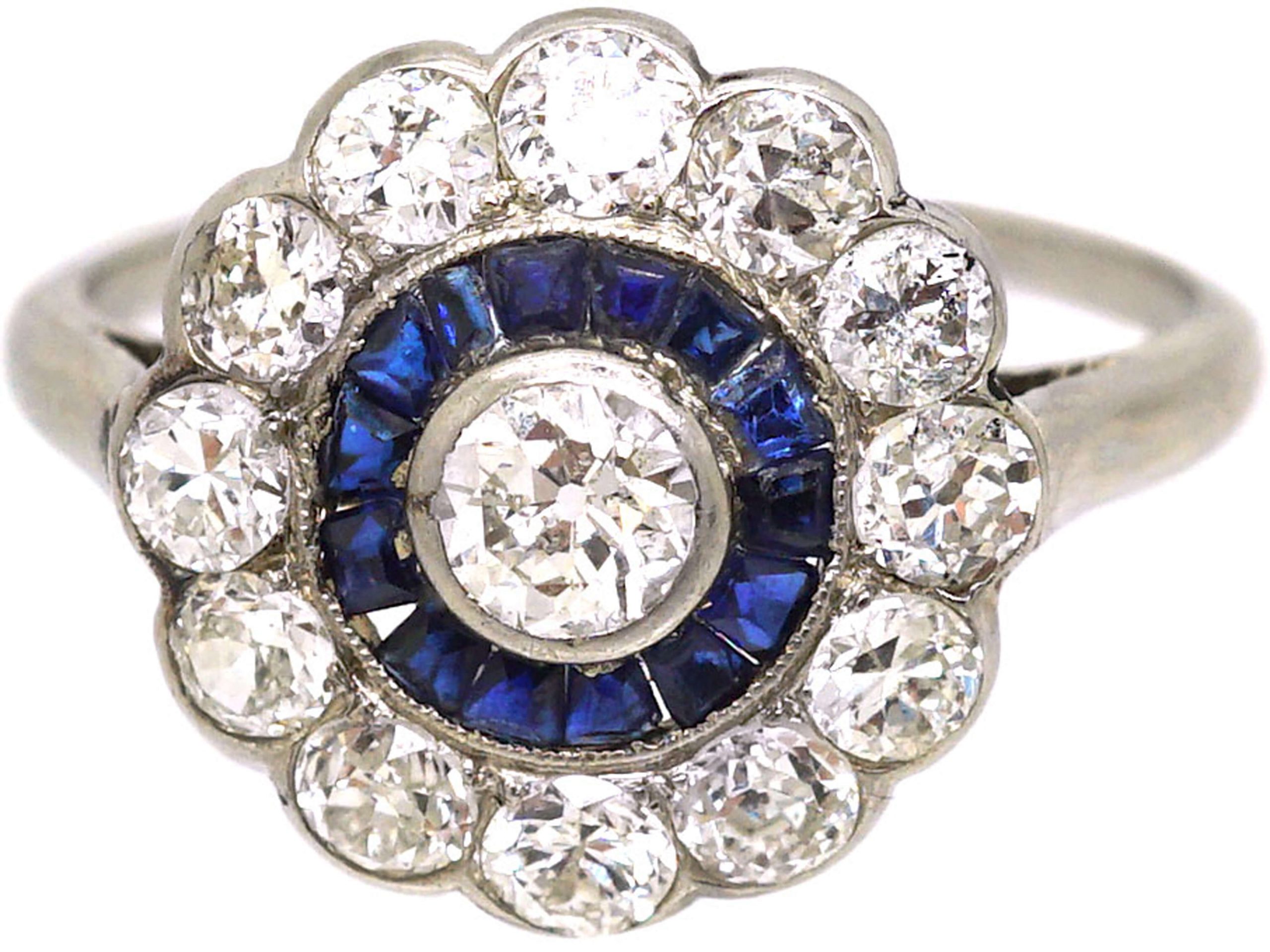 Art Deco 18ct White Gold Target Ring set with Diamonds & Calibre ...