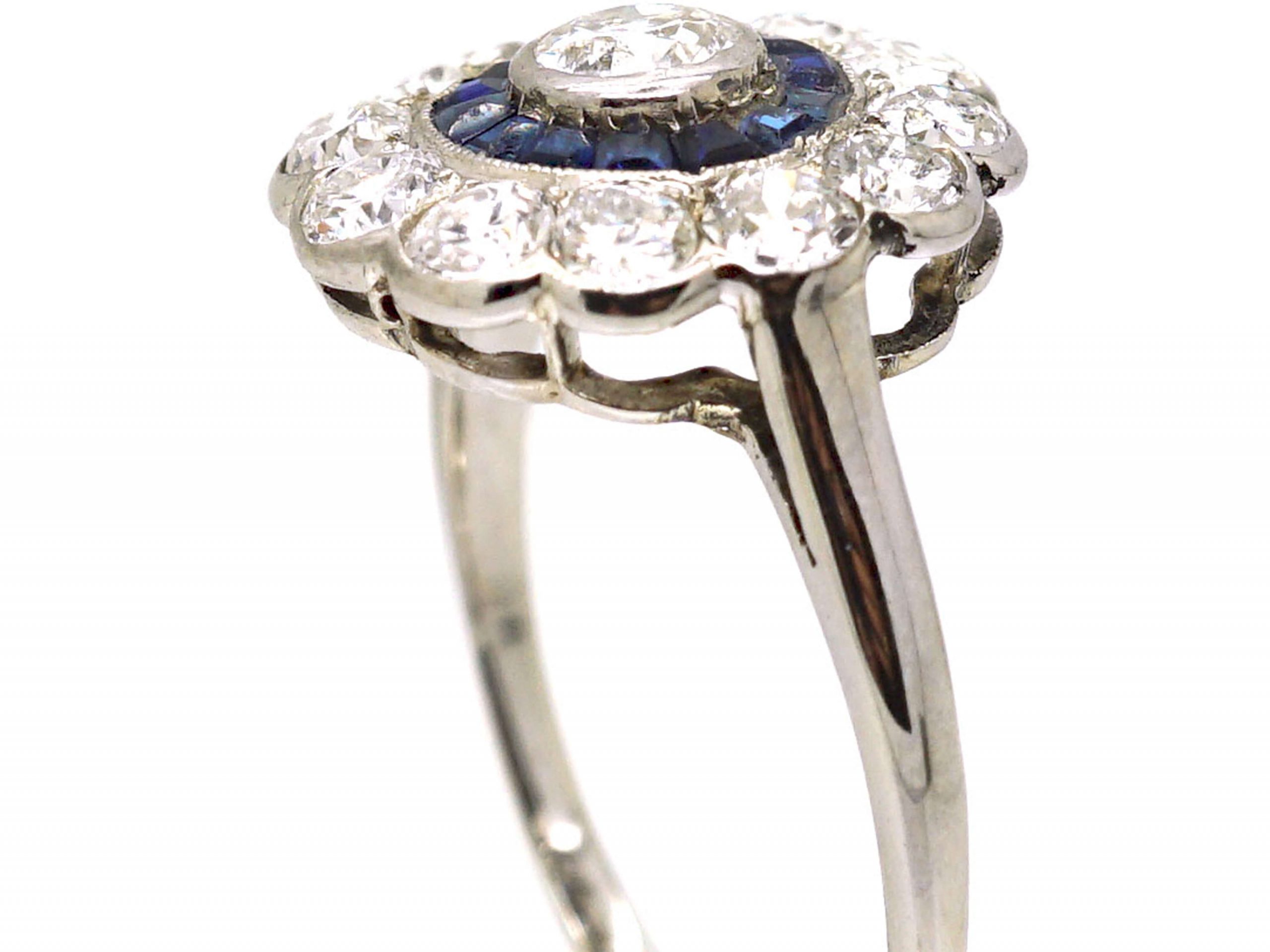 Art Deco 18ct White Gold Target Ring set with Diamonds & Calibre ...