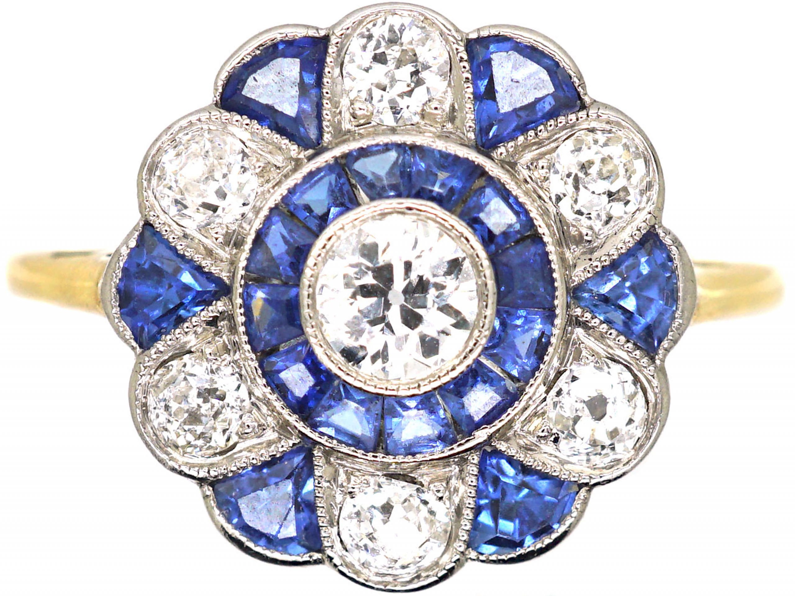 Art Deco 18ct Gold & Platinum, Sapphire & Diamond Ornate Target Ring ...