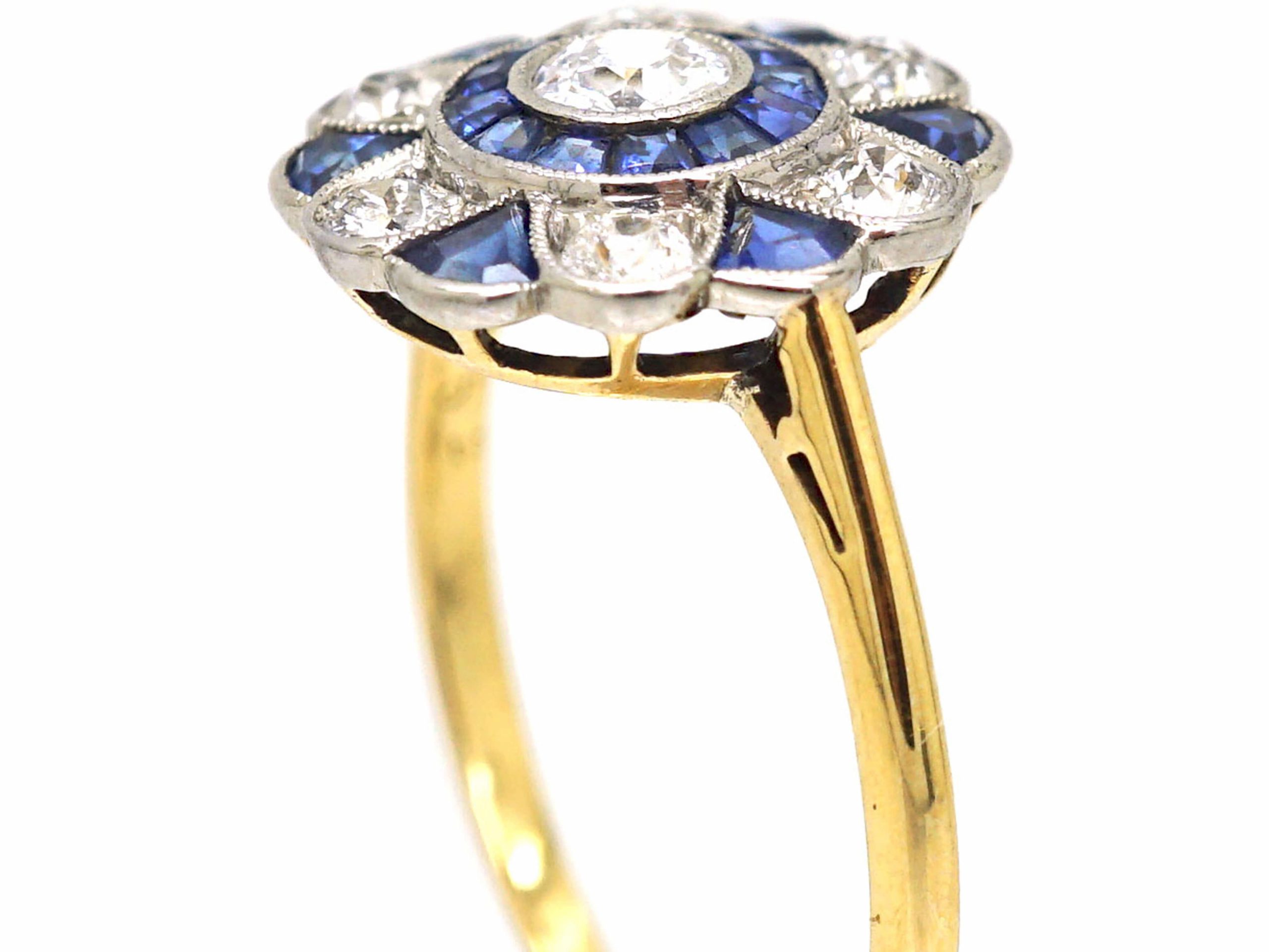 Art Deco 18ct Gold & Platinum, Sapphire & Diamond Ornate Target Ring ...