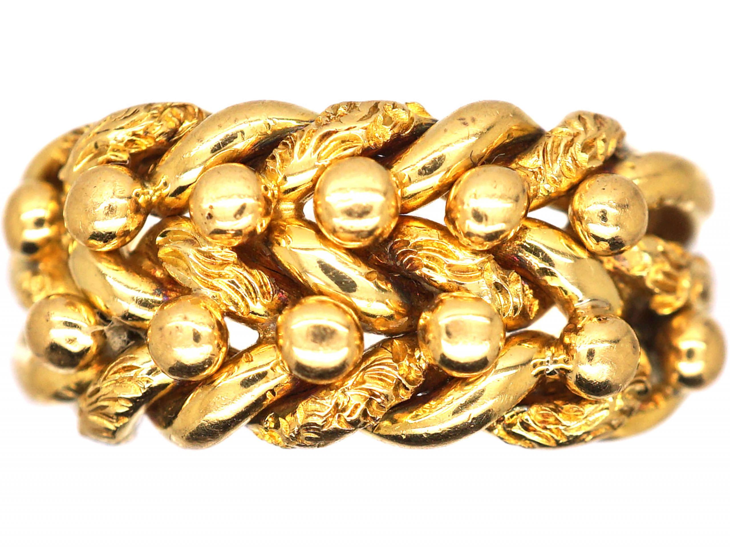 Edwardian 18ct Gold Keeper Ring with Plain & Engraved Detail (528Y ...