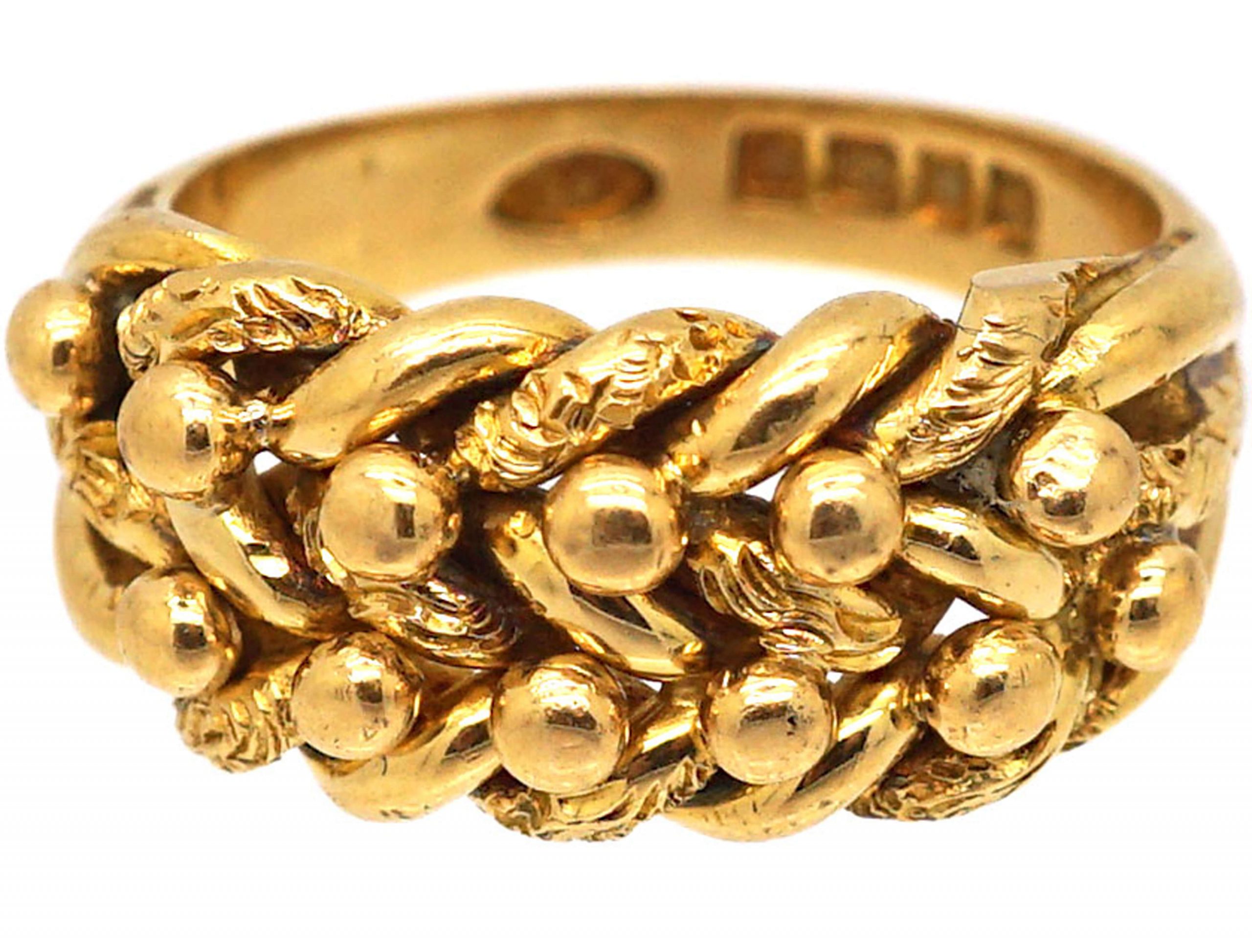 Edwardian 18ct Gold Keeper Ring with Plain & Engraved Detail (528Y ...