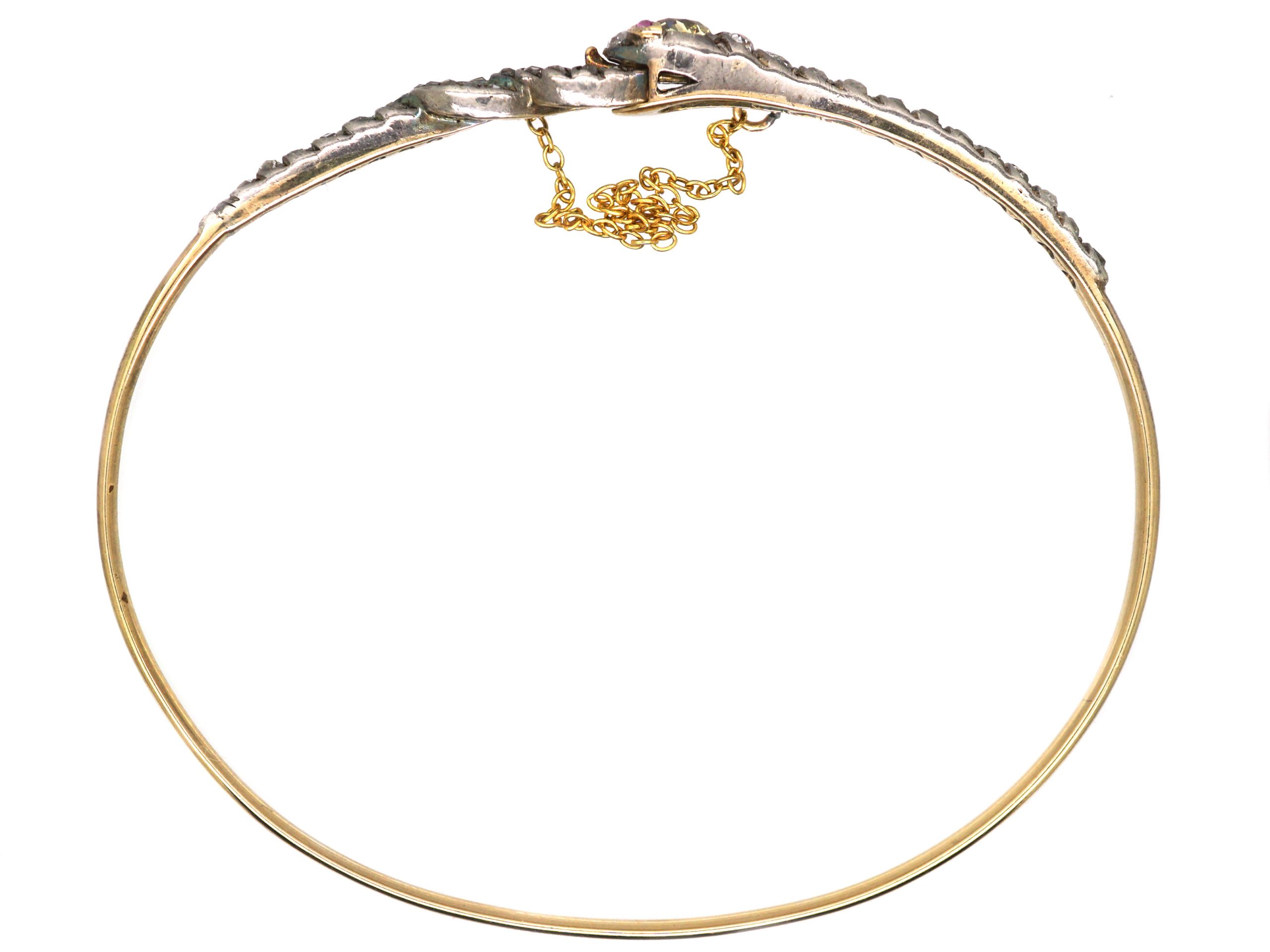Victorian 15ct Gold & Silver Snake Bangle set with a Fancy Yellow ...