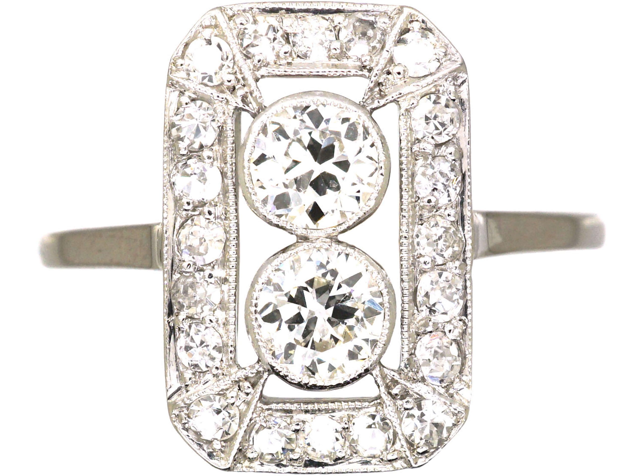 Art Deco 18ct White Gold & Platinum Rectangular Ring set with Diamonds ...