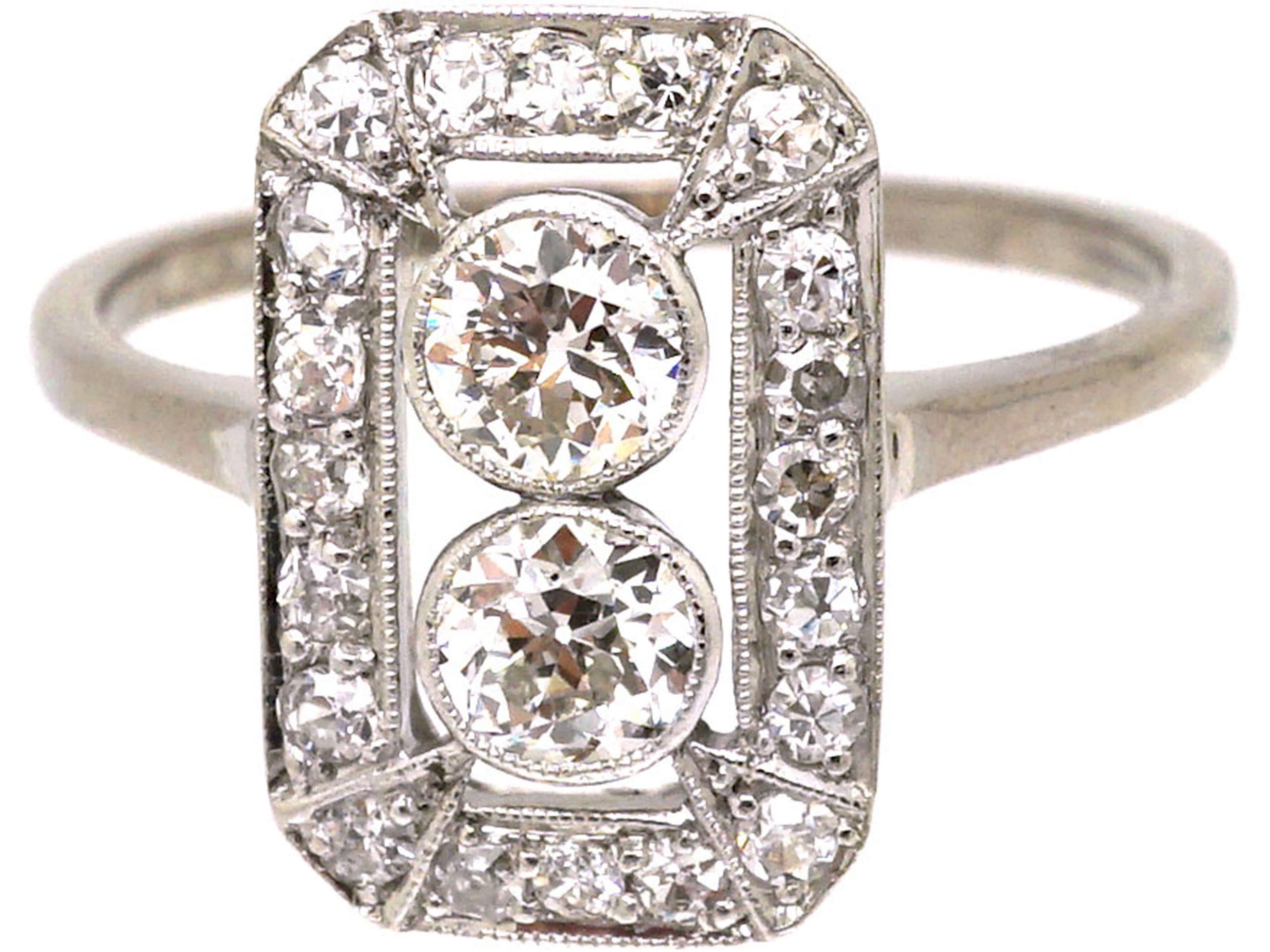 Art Deco 18ct White Gold & Platinum Rectangular Ring set with Diamonds ...