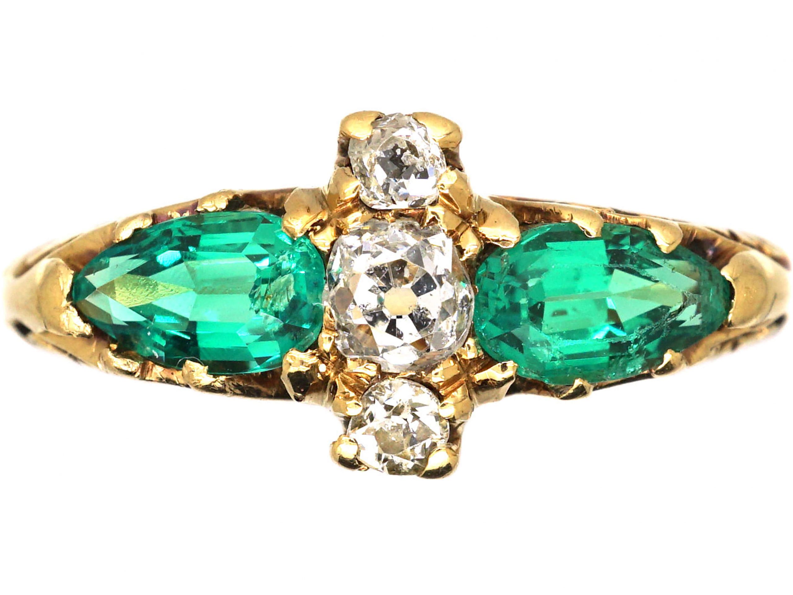 Edwardian 18ct Gold Carved Half Hoop Ring set with Two Pear Shaped ...