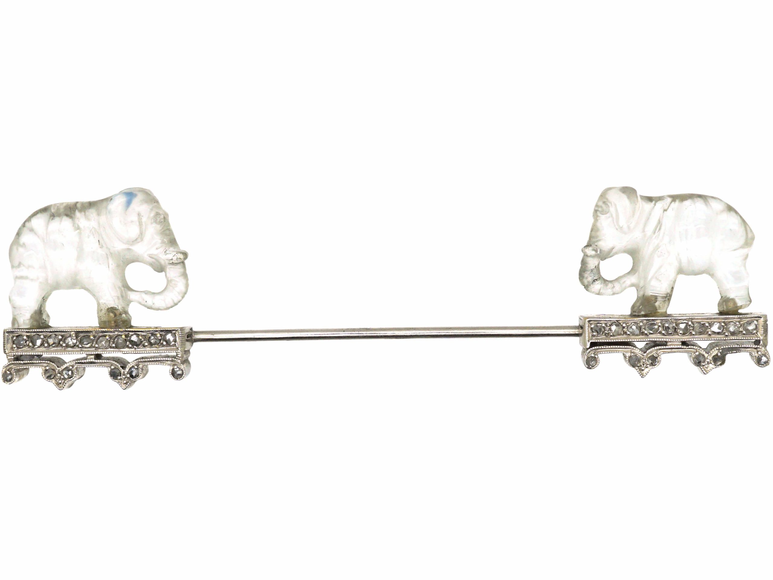 Art Deco Carved Rock Crystal Elephant Brooch (623Y) | The Antique ...