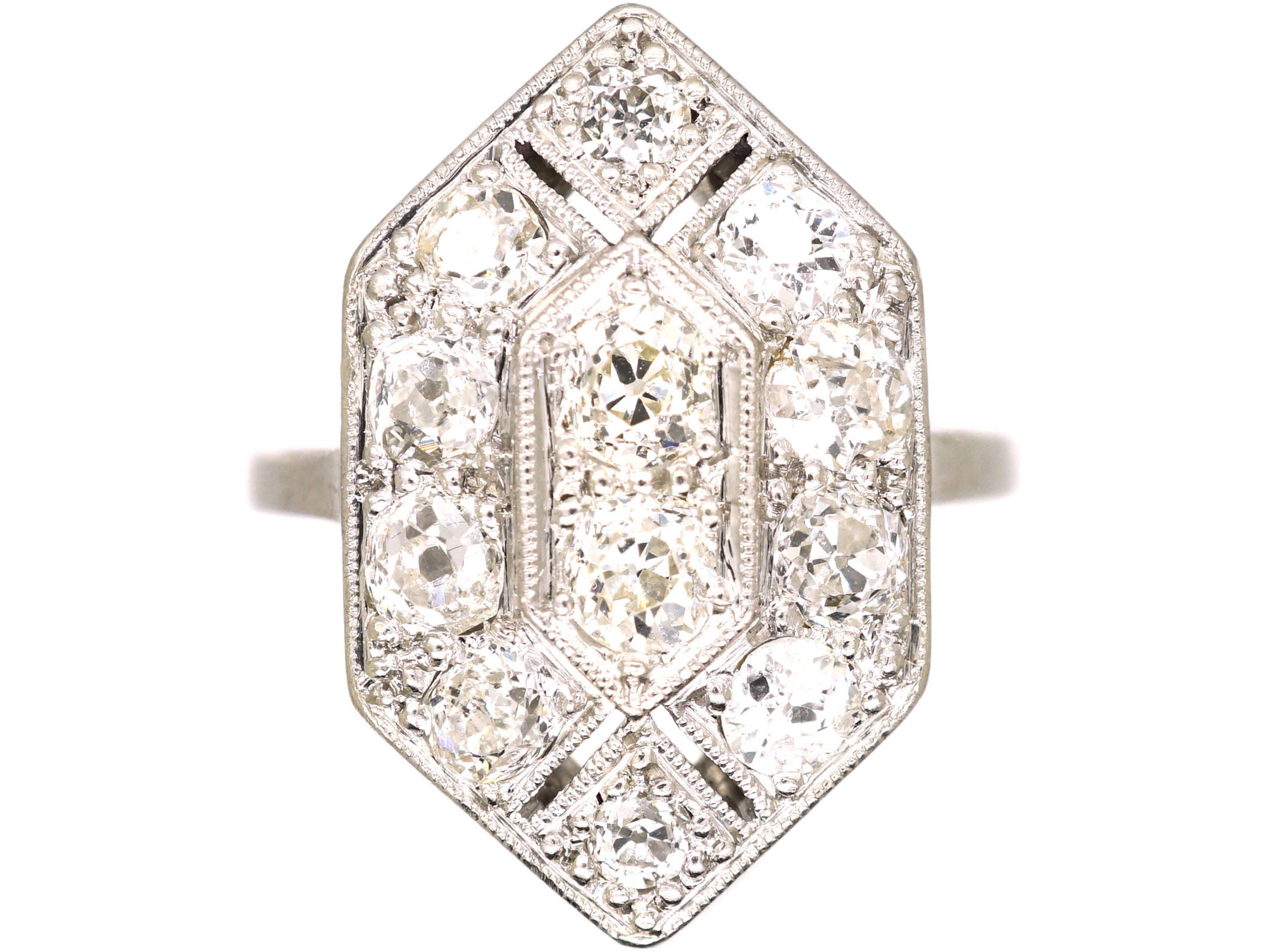 Art Deco Iridium & Platinum Hexagonal Ring set with Diamonds (574Y ...