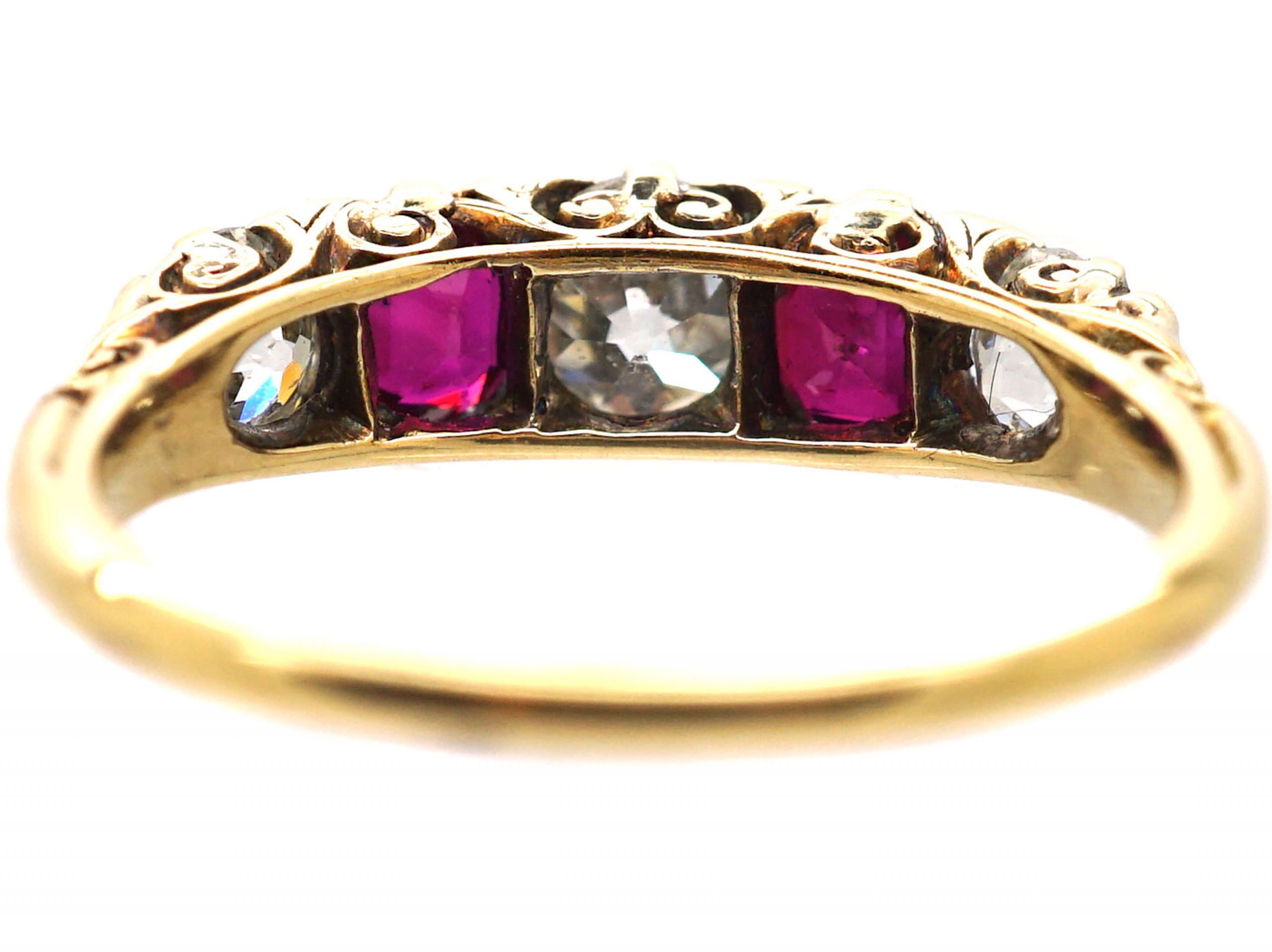 Victorian 18ct Gold, Five Stone Ruby & Diamond Carved Half Hoop Ring ...