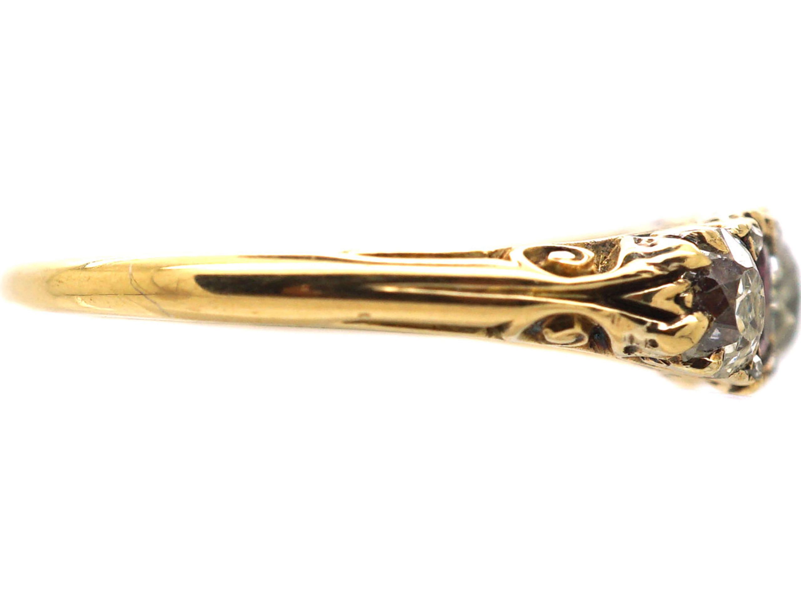 Victorian 18ct Gold, Five Stone Ruby & Diamond Carved Half Hoop Ring ...