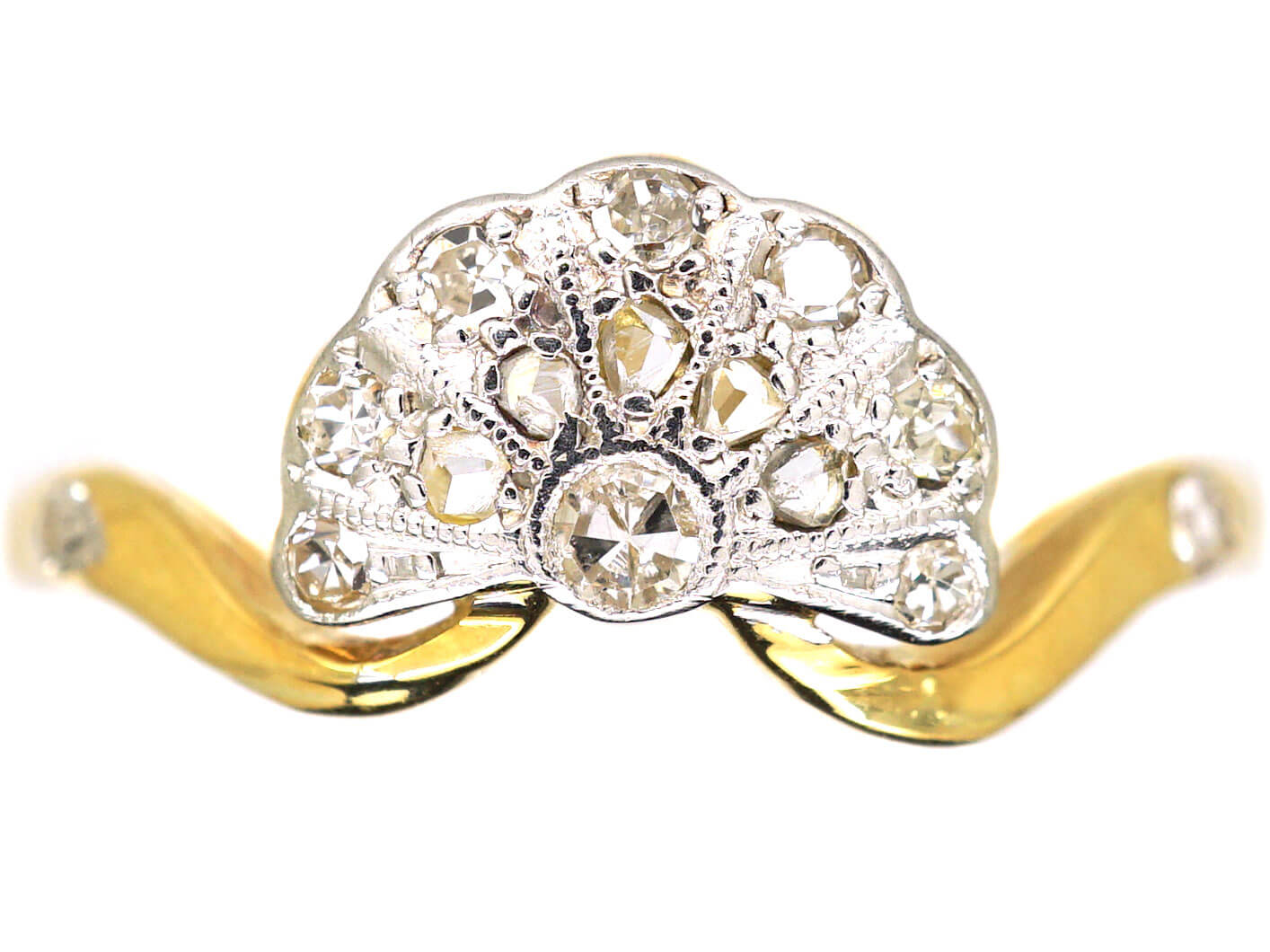 Art Deco 18ct Gold & Platinum Fan Shaped Ring set with Diamonds (592Y ...