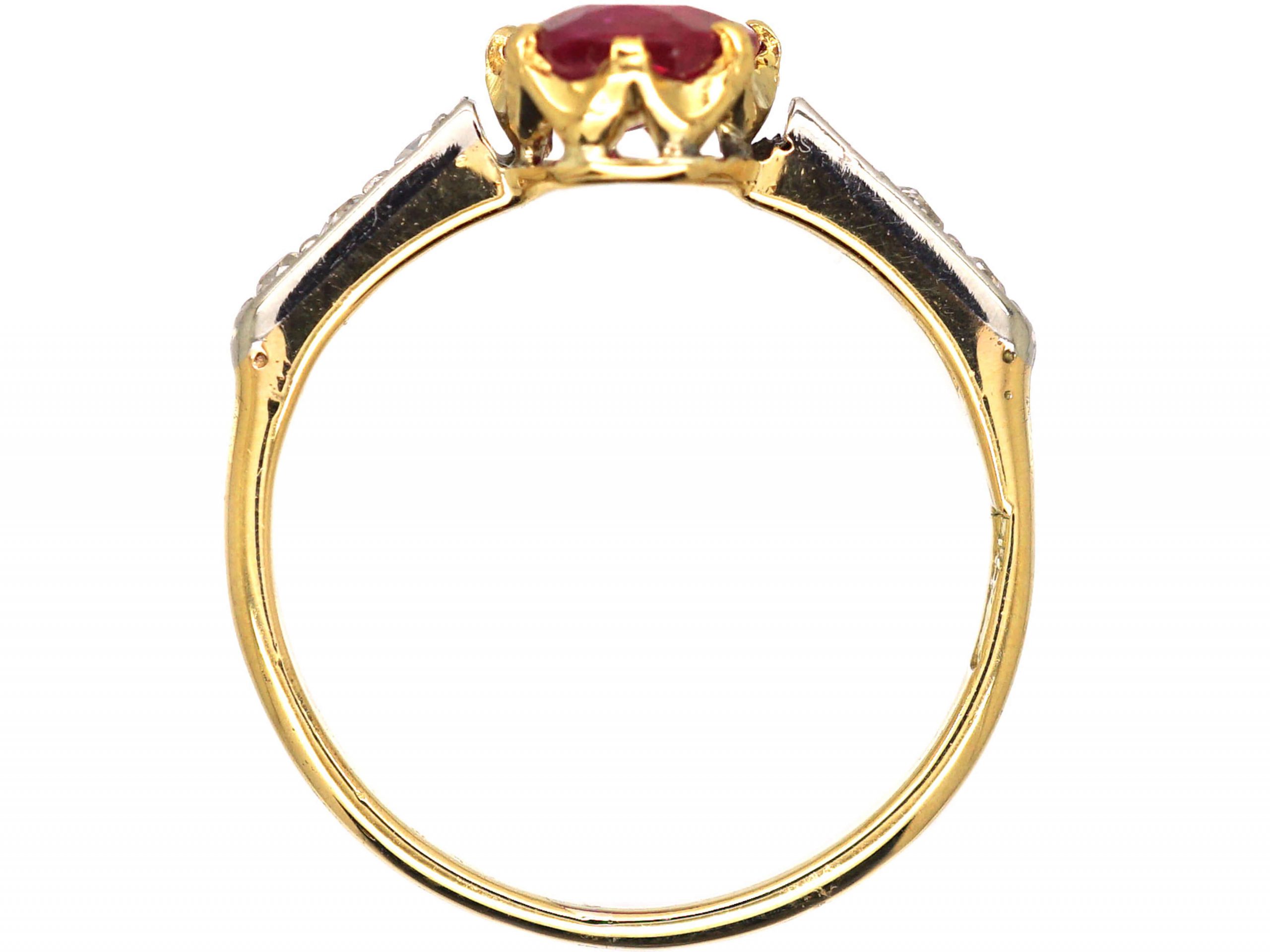 Edwardian 18ct Gold & Platinum, Ruby Solitaire Ring with Diamond set ...