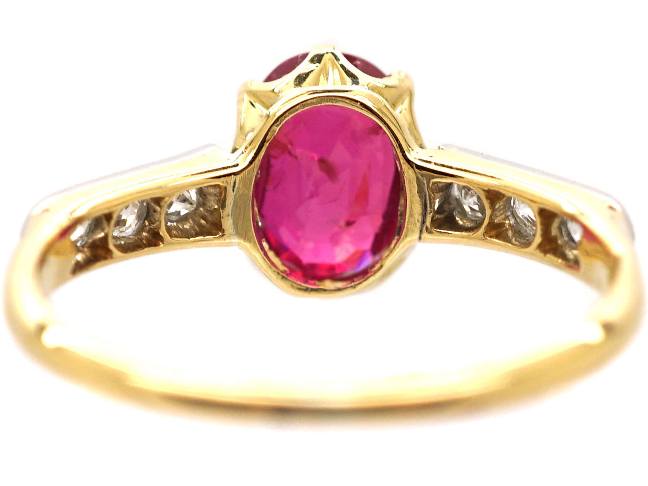 Edwardian 18ct Gold & Platinum, Ruby Solitaire Ring with Diamond set ...