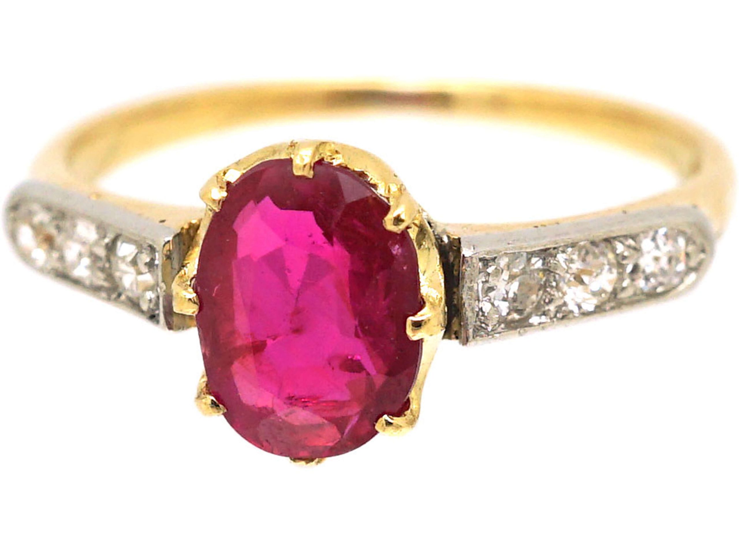 Edwardian 18ct Gold & Platinum, Ruby Solitaire Ring with Diamond set ...