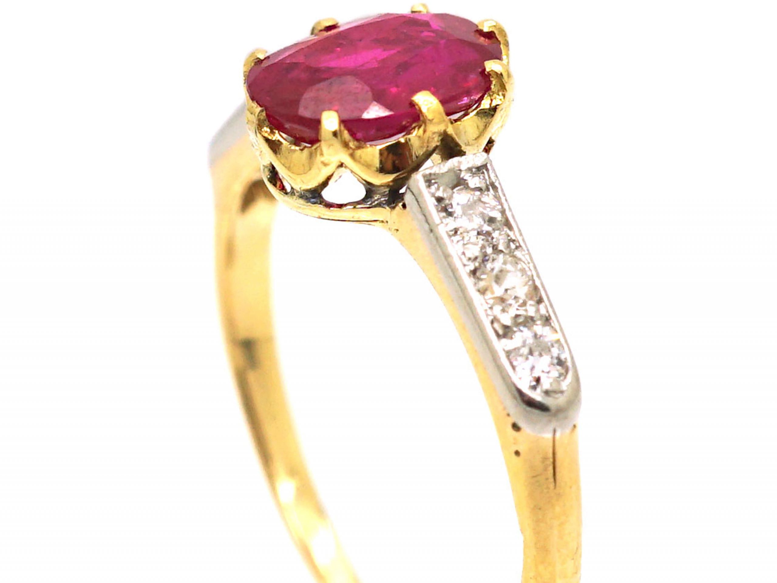 Edwardian 18ct Gold & Platinum, Ruby Solitaire Ring with Diamond set ...