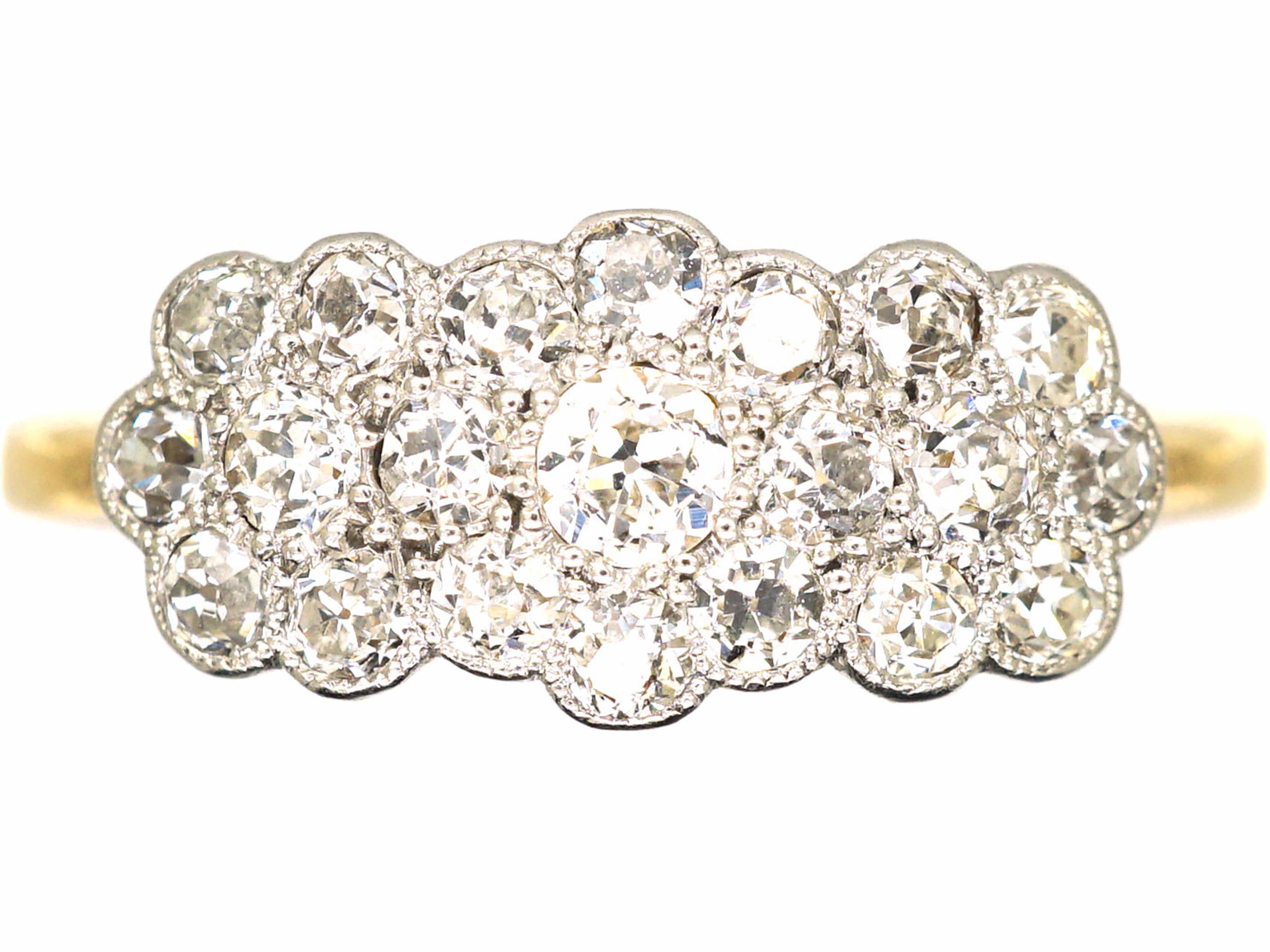 Edwardian 18ct Gold & Platinum Triple Cluster Ring set with Diamonds ...