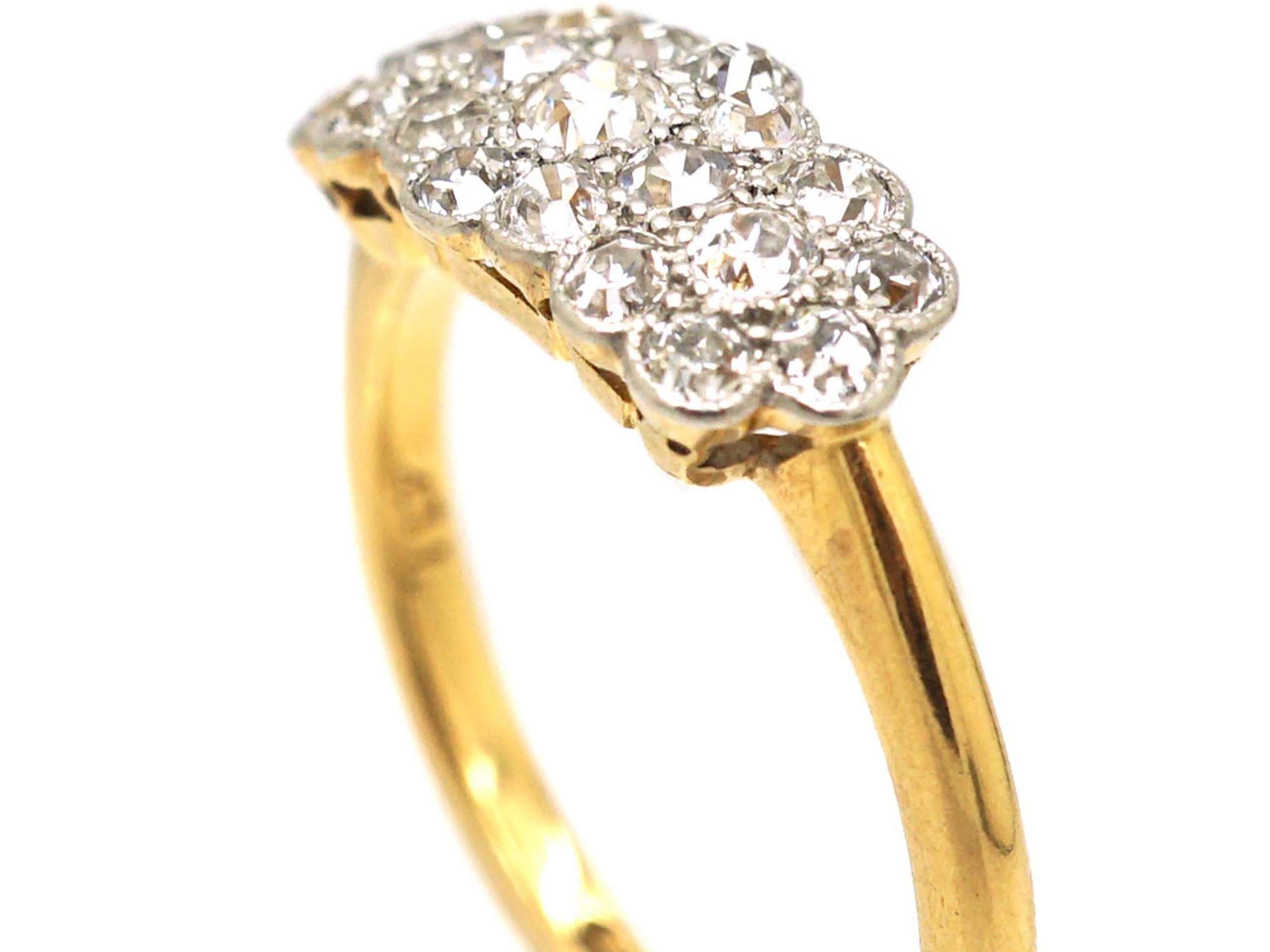Edwardian 18ct Gold & Platinum Triple Cluster Ring set with Diamonds ...