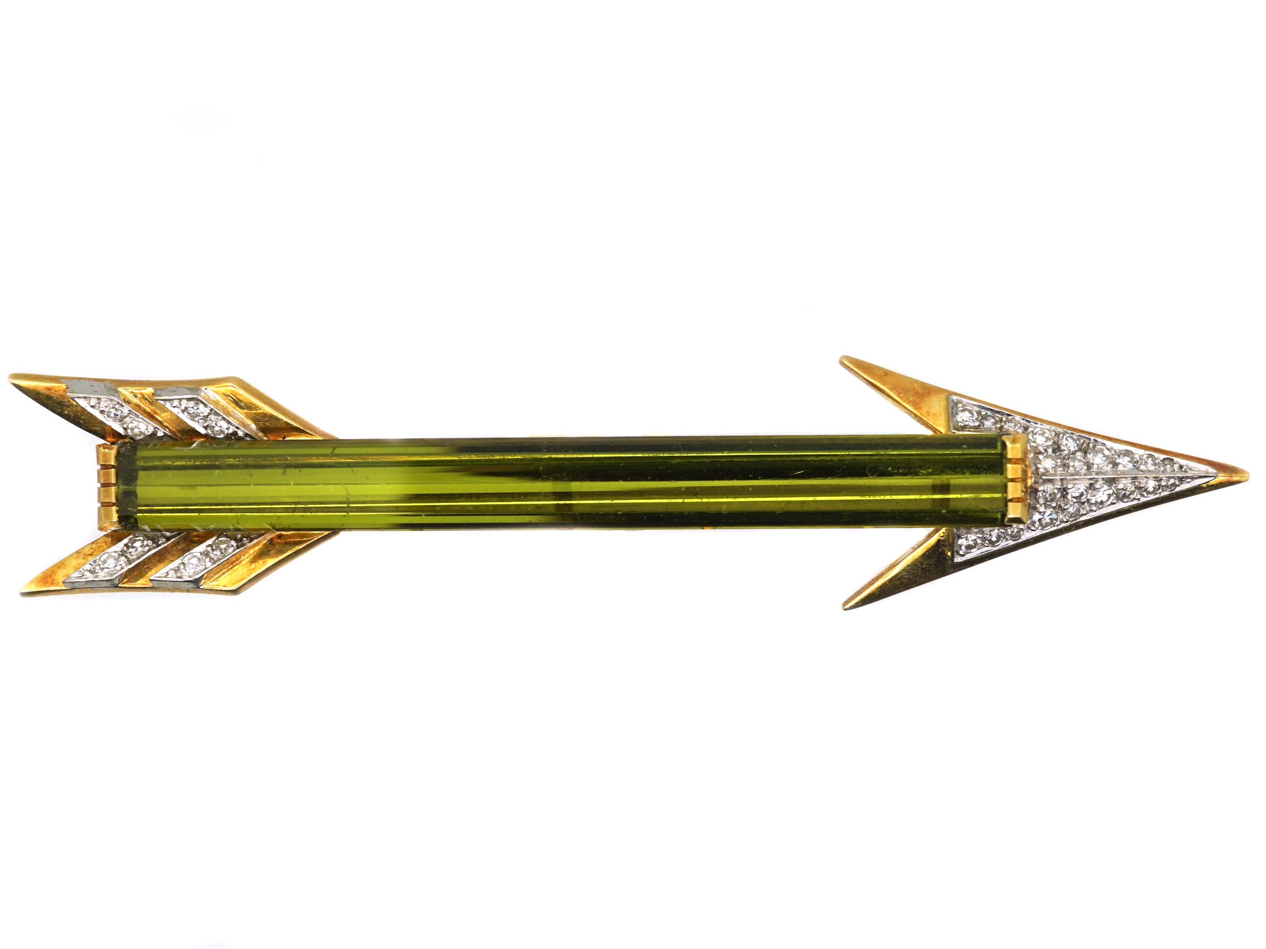 Retro 18ct Gold Green Tourmaline & Diamond Arrow Brooch in Original ...