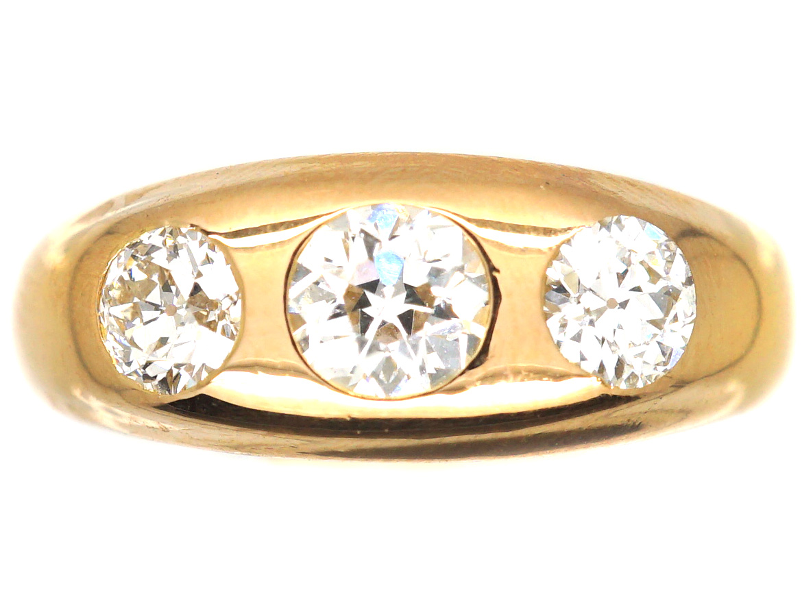 Edwardian 18ct Gold Three Stone Rub Over Diamond Ring (636Y) | The ...