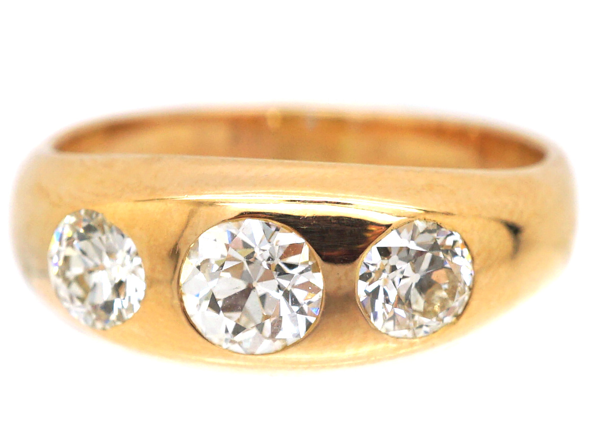 Edwardian 18ct Gold Three Stone Rub Over Diamond Ring (636Y) | The ...