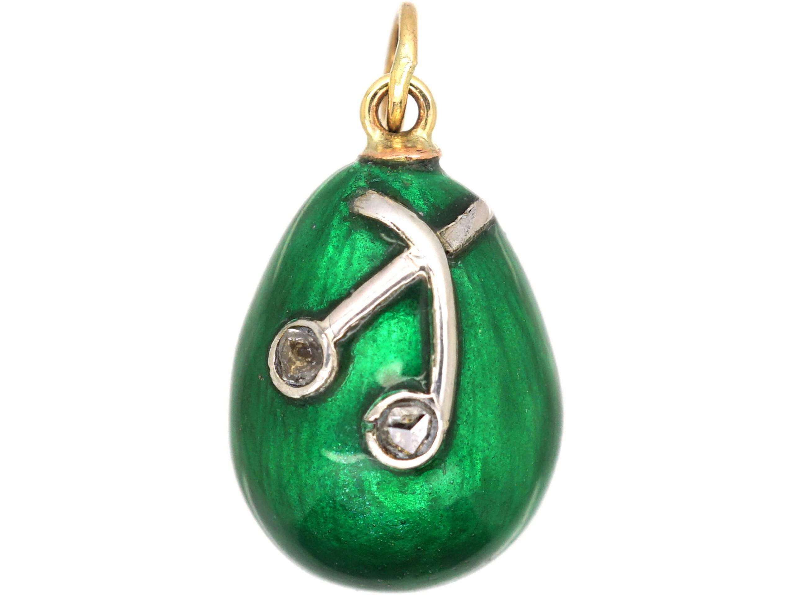 Edwardian Green Enamel Egg Pendant set with Two Rose Diamonds (273X/PR ...