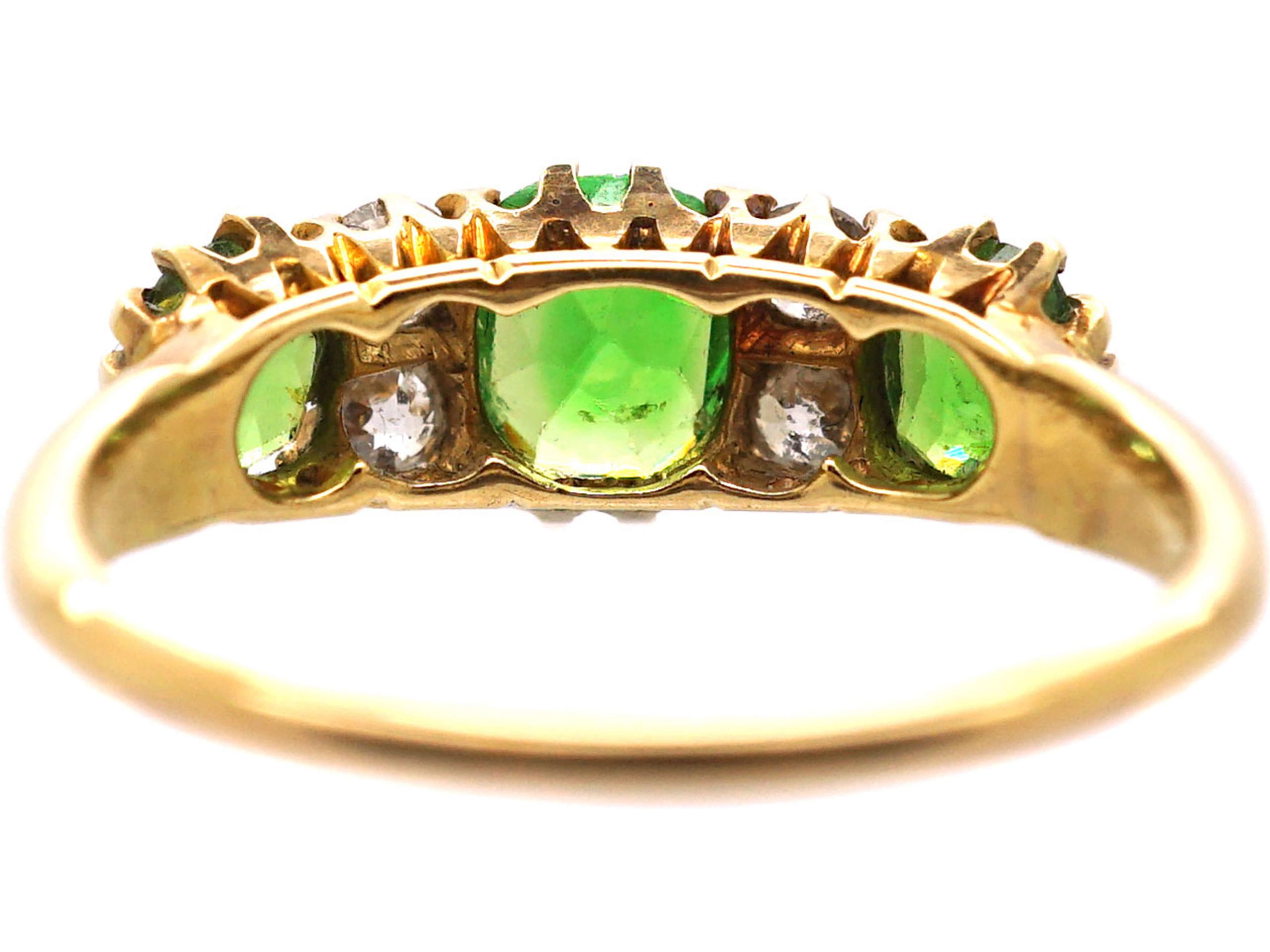 Edwardian 18ct Gold Three Stone Ring set with Green Garnets & Diamonds ...