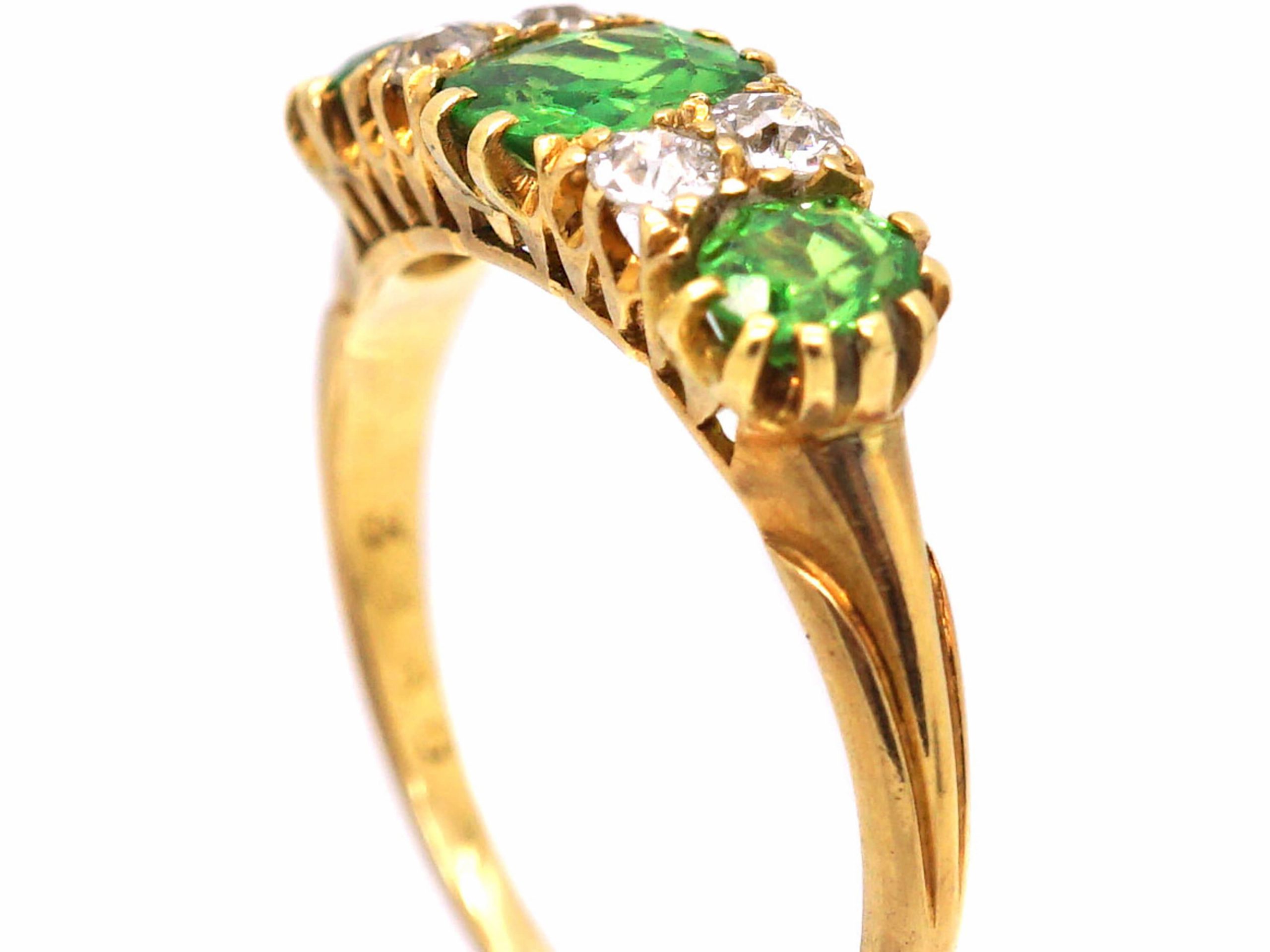 Edwardian 18ct Gold Three Stone Ring set with Green Garnets & Diamonds ...