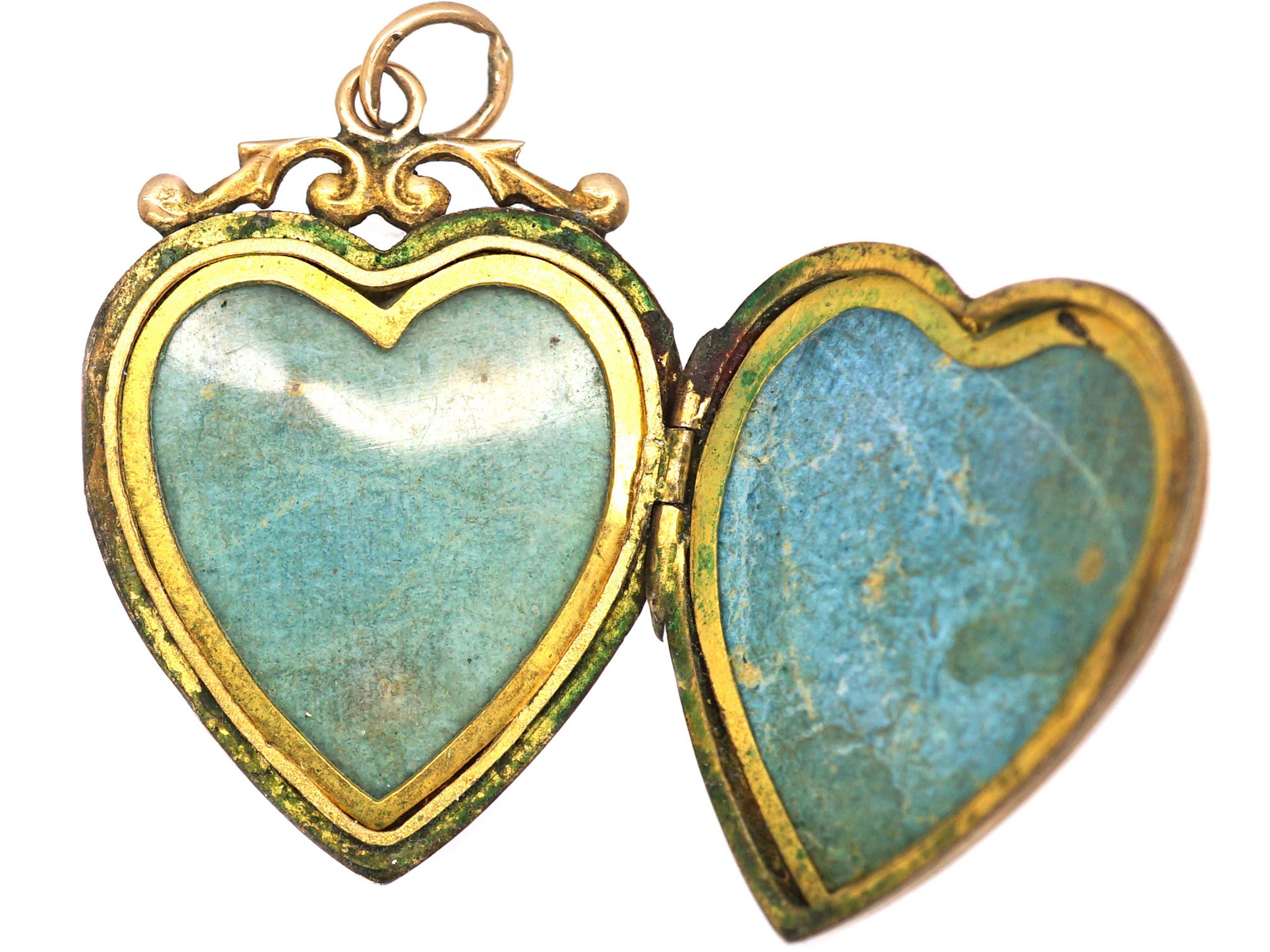 Edwardian 9ct Back & Front Heart Locket set with Rubies & Rose Diamonds ...