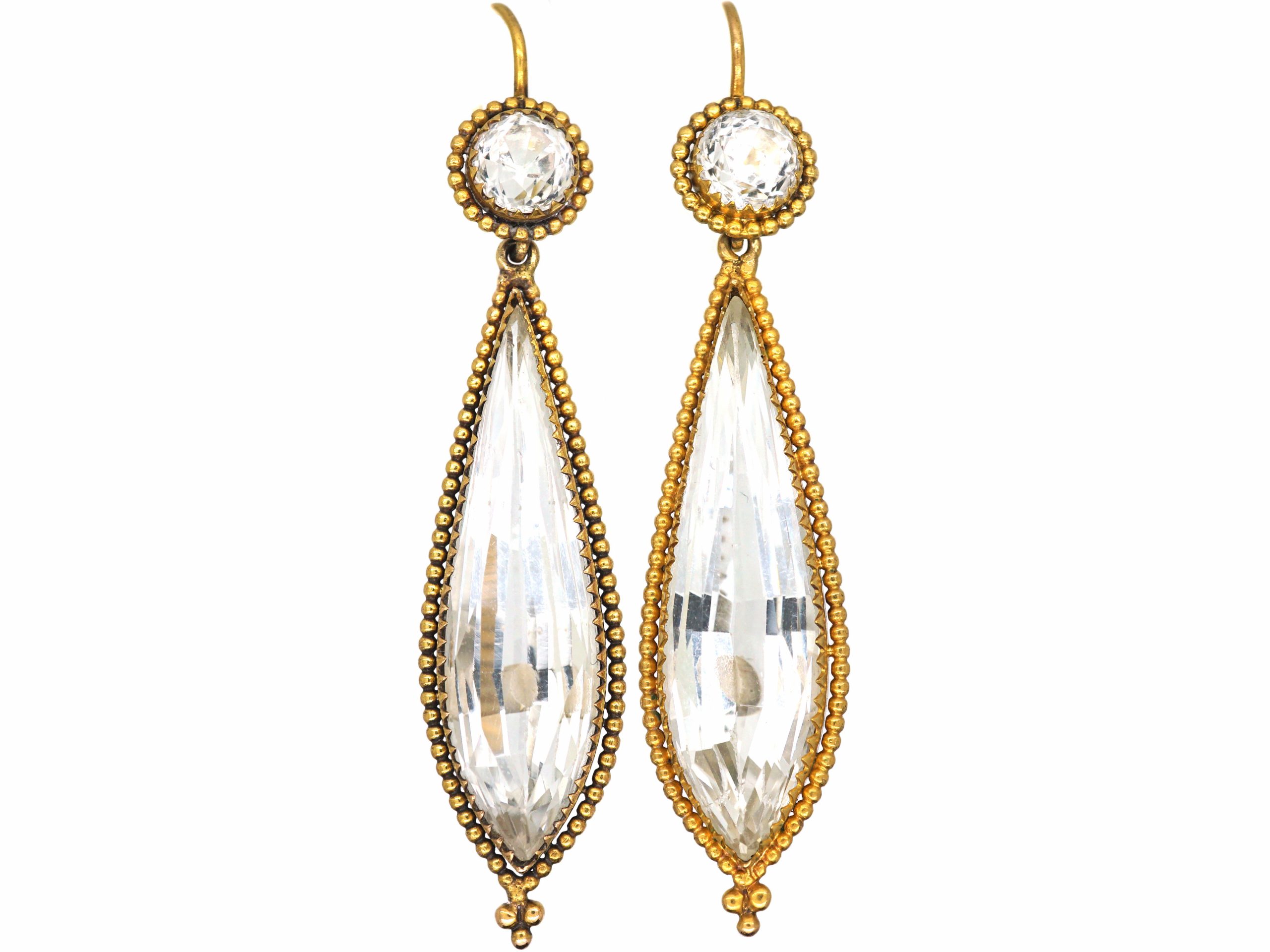 Victorian 18ct Gold Rock Crystal Drop Earrings (629Y) | The Antique ...