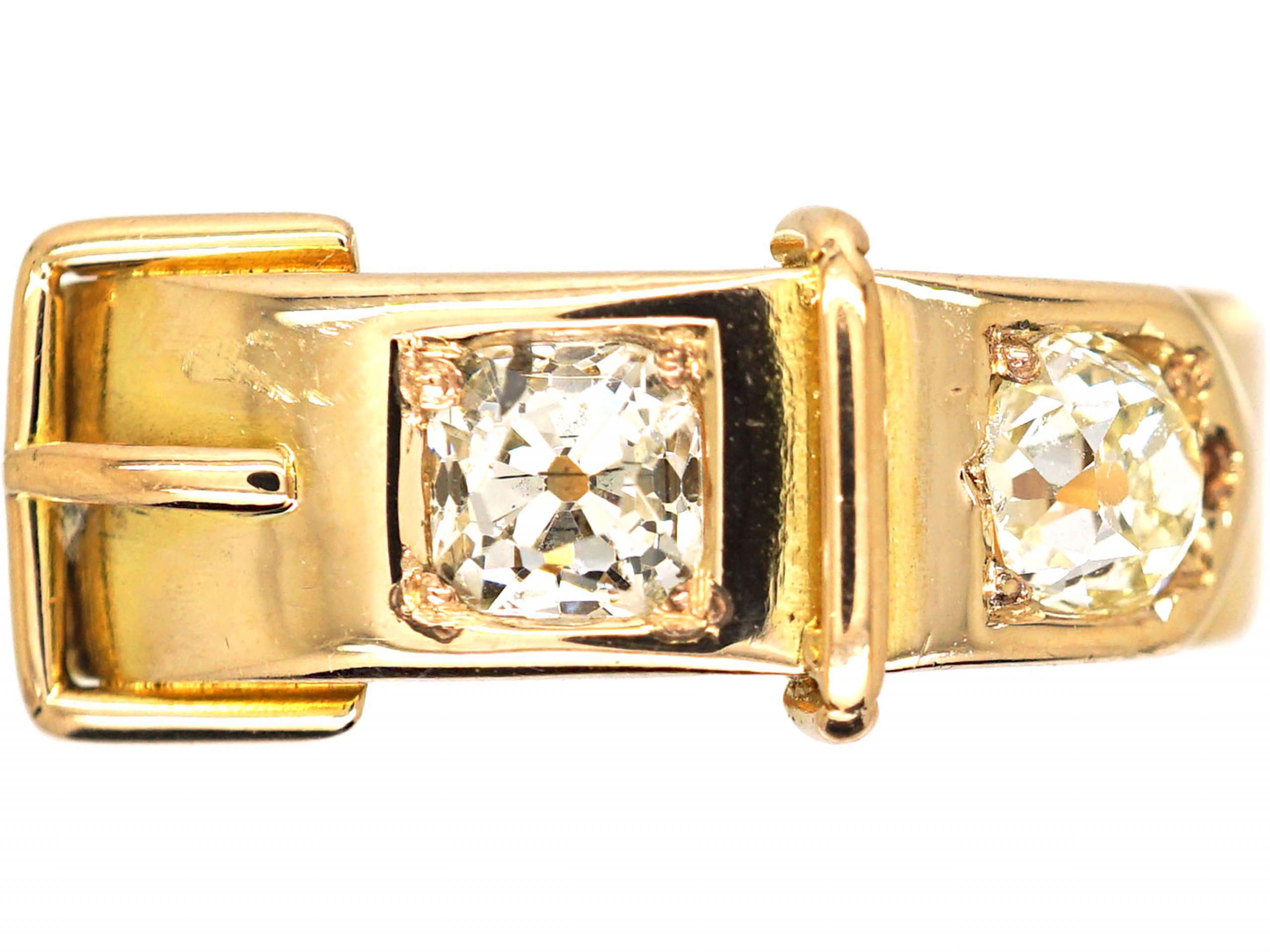 Edwardian 18ct Gold Buckle Ring set with Two Diamonds (751Y) | The ...